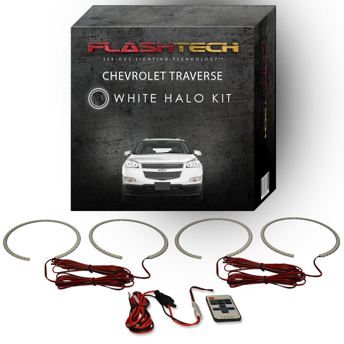 Flashtech White Angel Eye LED Halo kit & RF Remote for 2009-2012 Chevy ...
