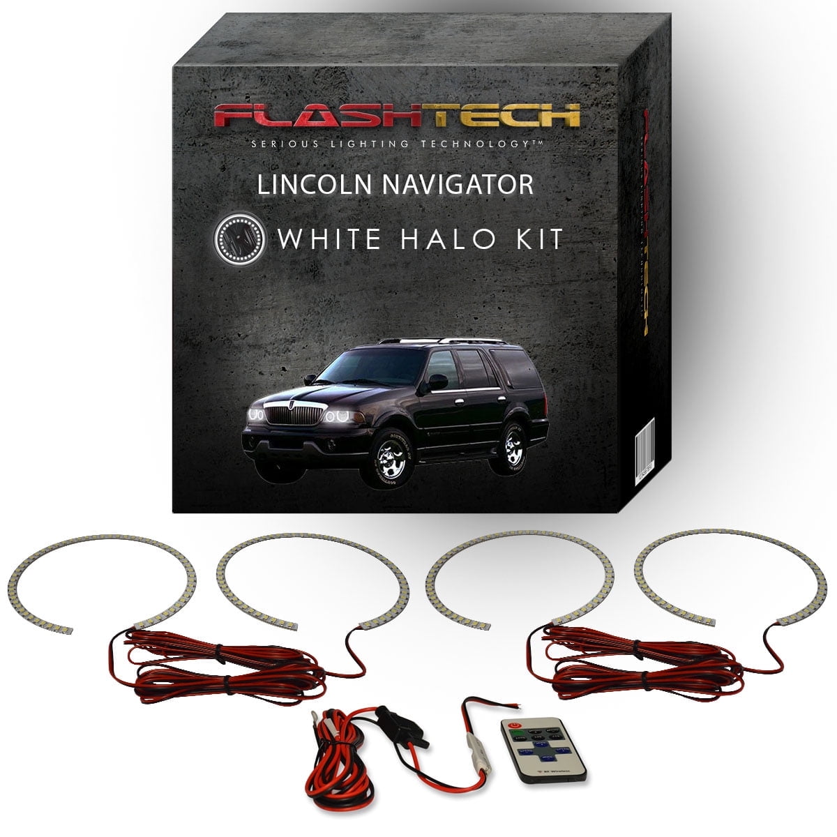 Flashtech White Angel Eye LED Halo kit & RF Remote for 98-02 Lincoln ...