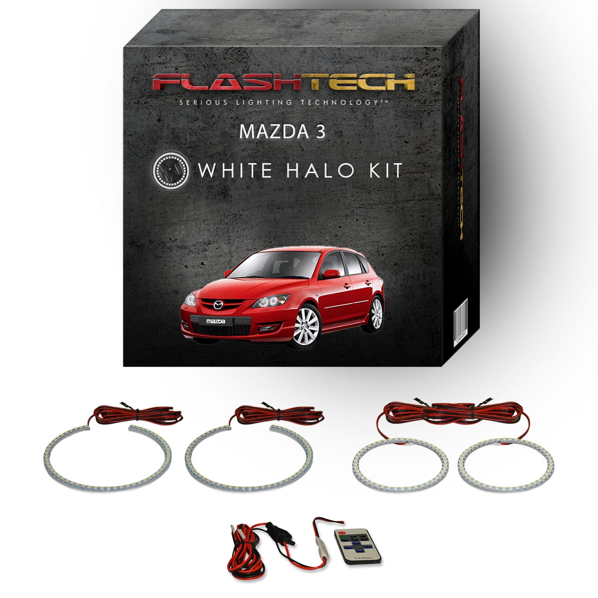 Flashtech White Angel Eye LED Headlight Halo kit & RF Remote for 04-09 ...