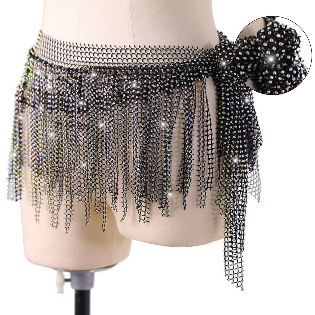 Flashy Belly Dancing Hip Wrap with Fringes Sparkly Waist Chain Hip ...