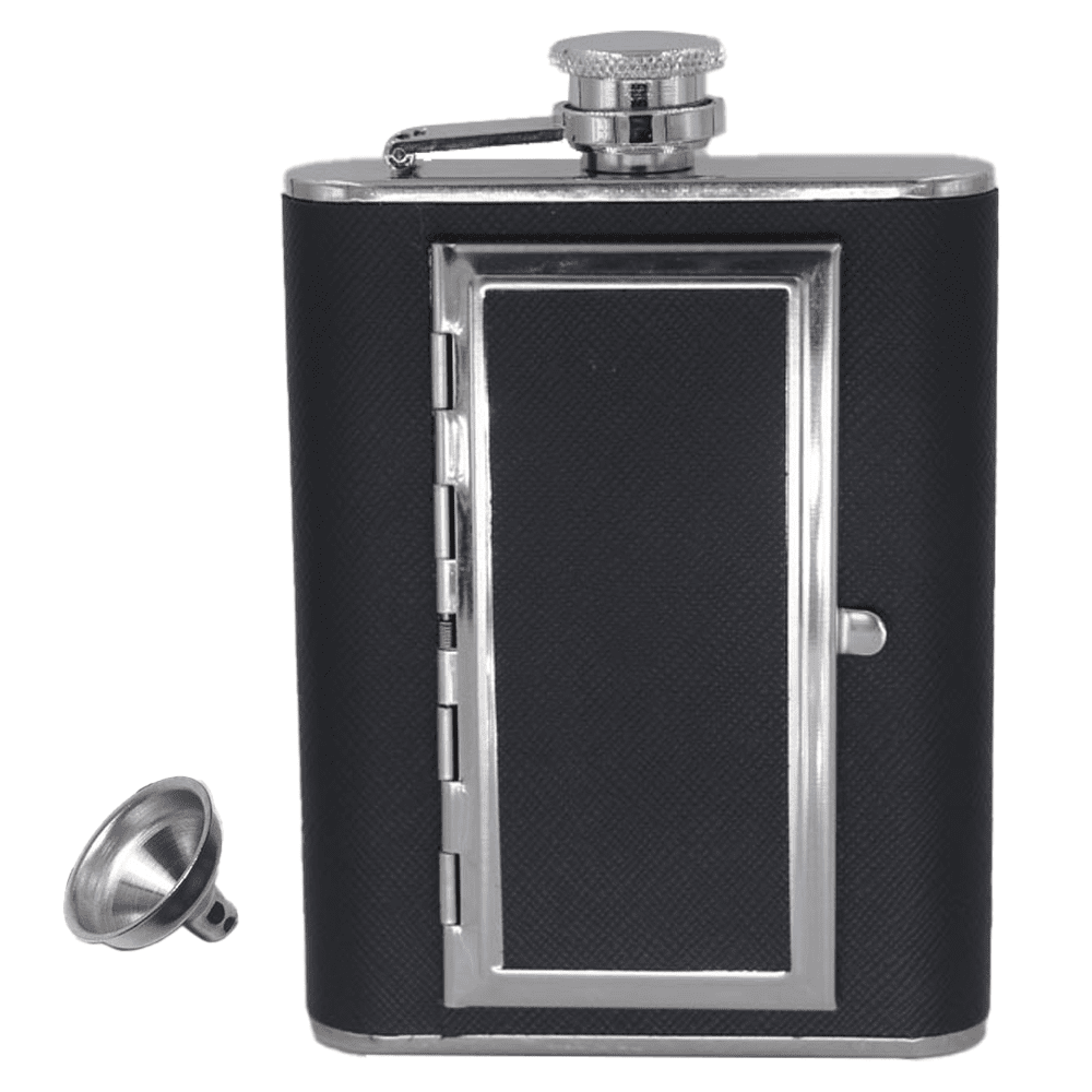 Flask - Cool Stainless Steel and Leather Alcohol Flask with Compartment ...
