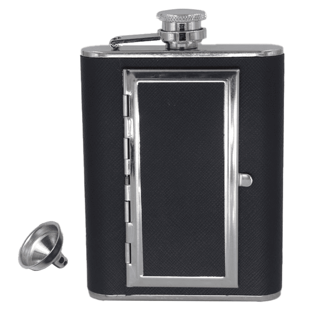 Flask - Cool Stainless Steel and Leather Alcohol Flask with Compartment ...