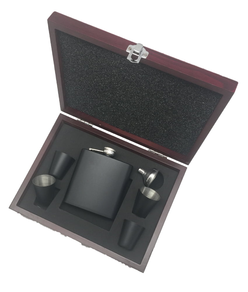 Flask Set | Comes in Presentation Box (Matte Black/Rosewood Box, 6 ...