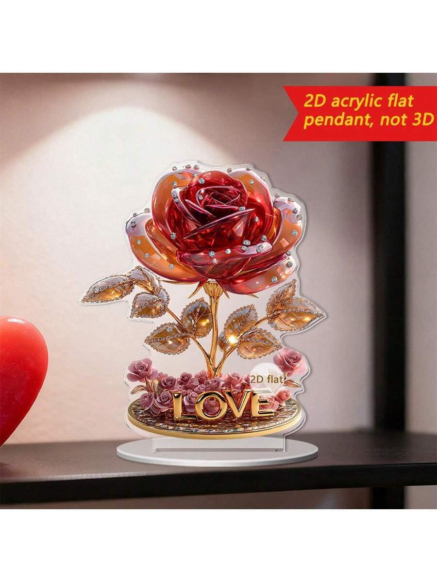 Flat Acrylic Ornament, Flower Desktop Decoration Valentine's Day ...