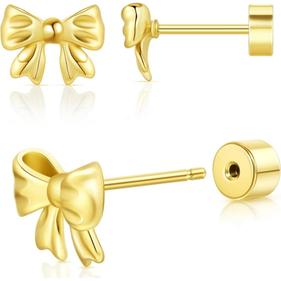 Flat Back Earrings, Star Bow Evil Eye Stud Earrings in 14K Gold Plated ...