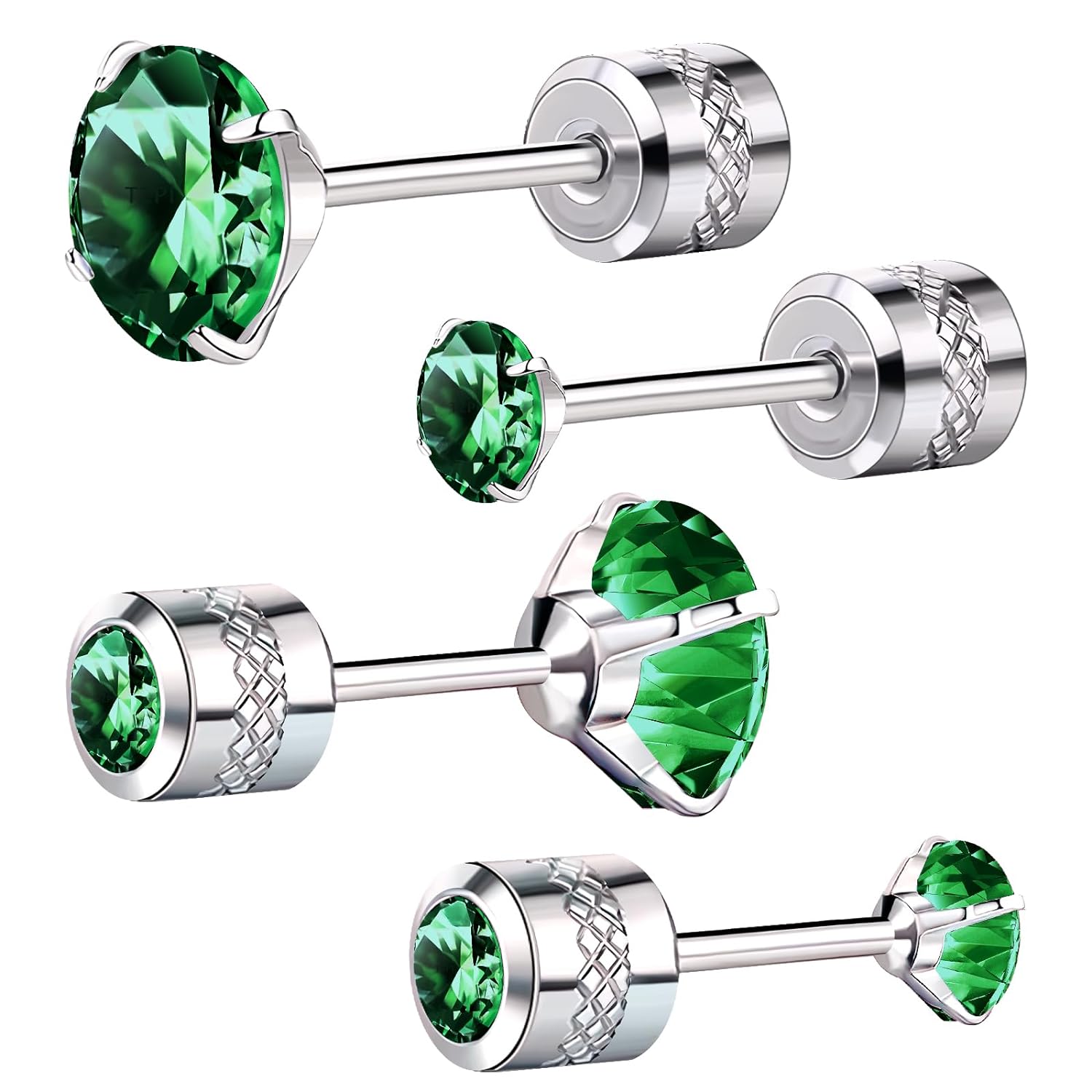 Flat Back Earrings for Women Green Studs Earrings Set Comfortable Nap Earrings Flat Back Stud ...