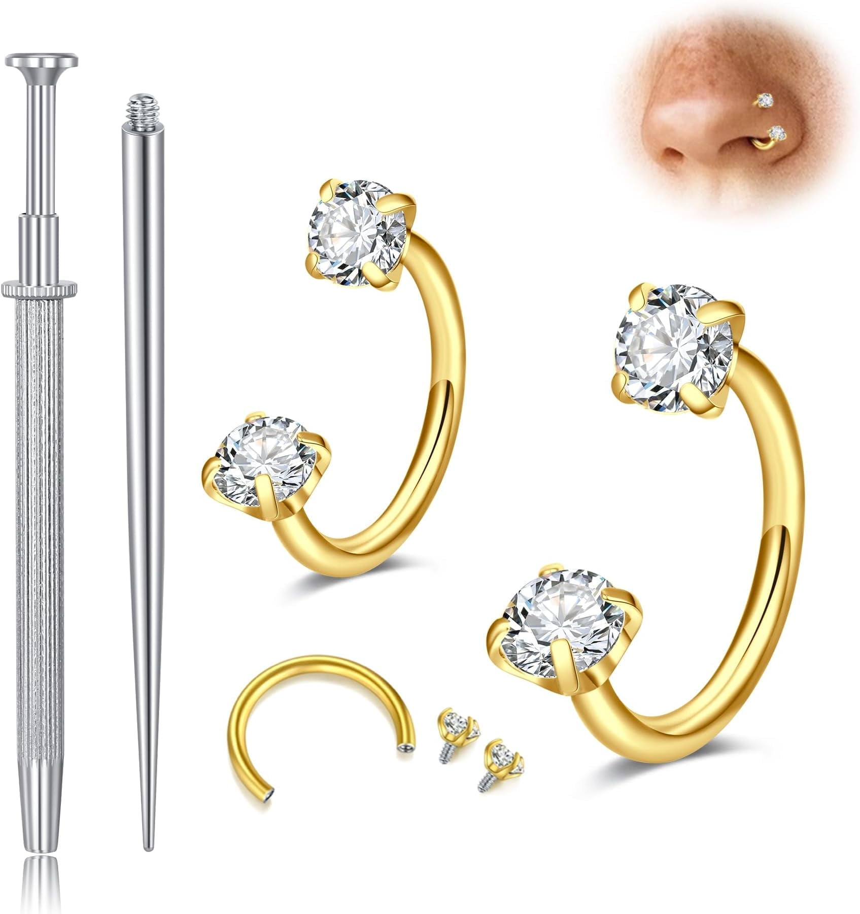 Flat Back Helix Cartilage Earring Horseshoe Nose Ring Piercing Taper ...