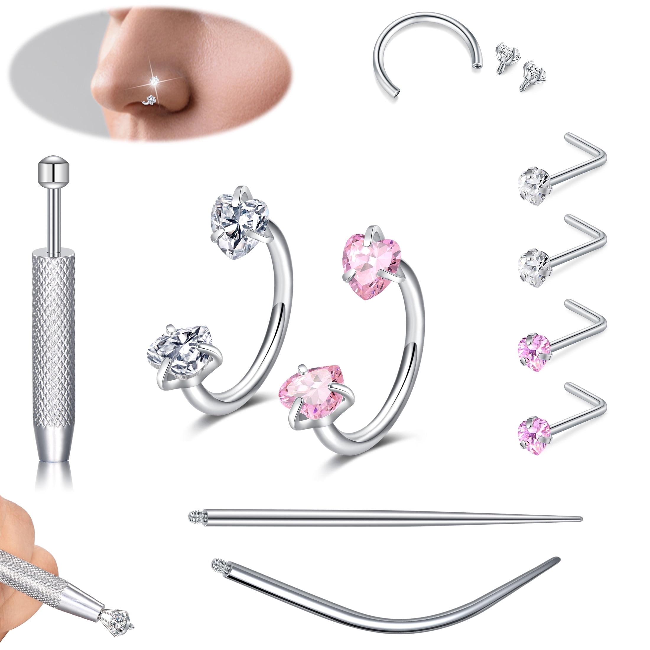 Briana Williams, Horseshoe Nose Rings Studs, 18G, Silver - Walmart.com