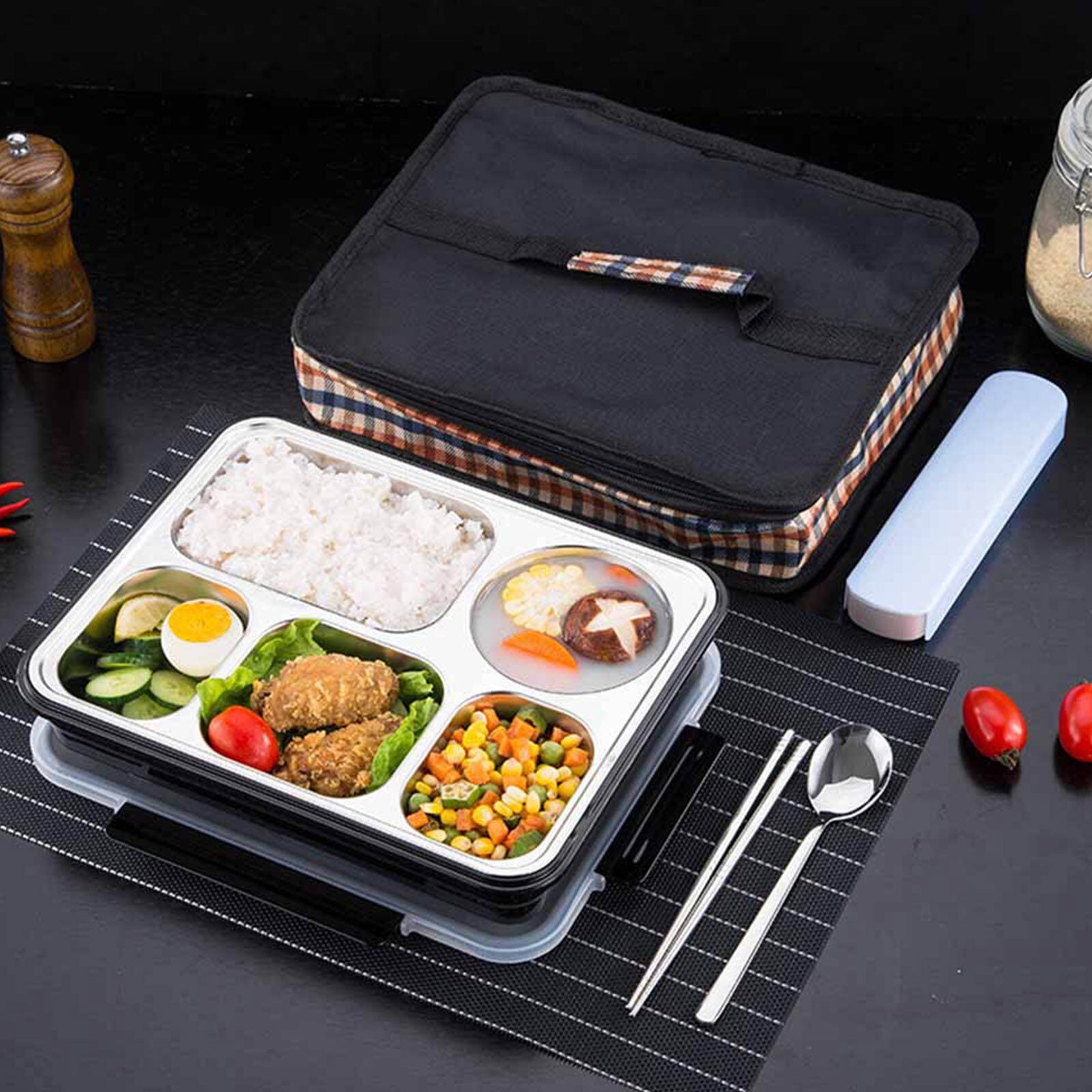 Flat Bento Box Adult Lunch Box Leak Proof Microwave Warm Easy Clean ...