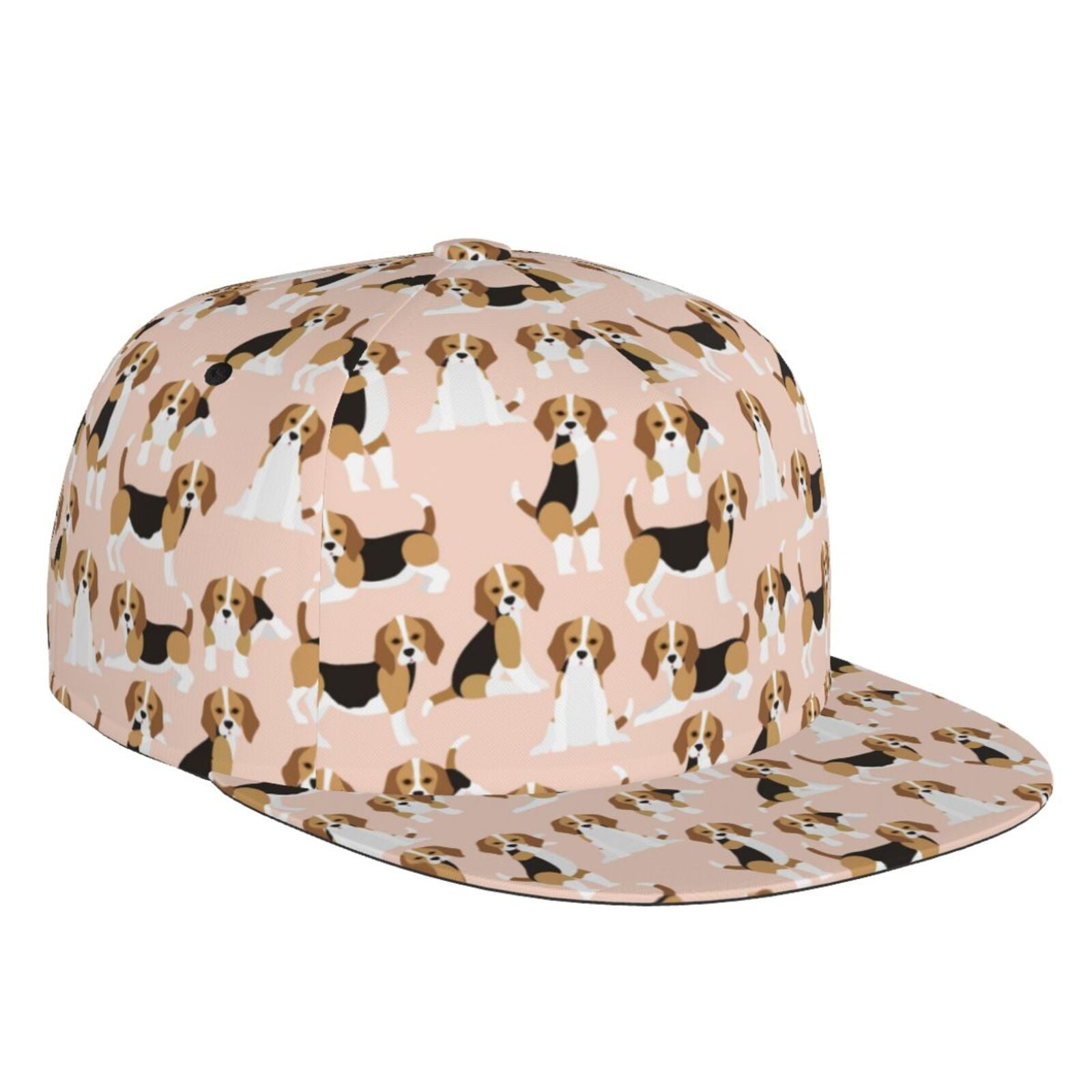 Flat Bill Baseball Cap - Beagle Dog On Brown Adjustable Snapback Hat ...