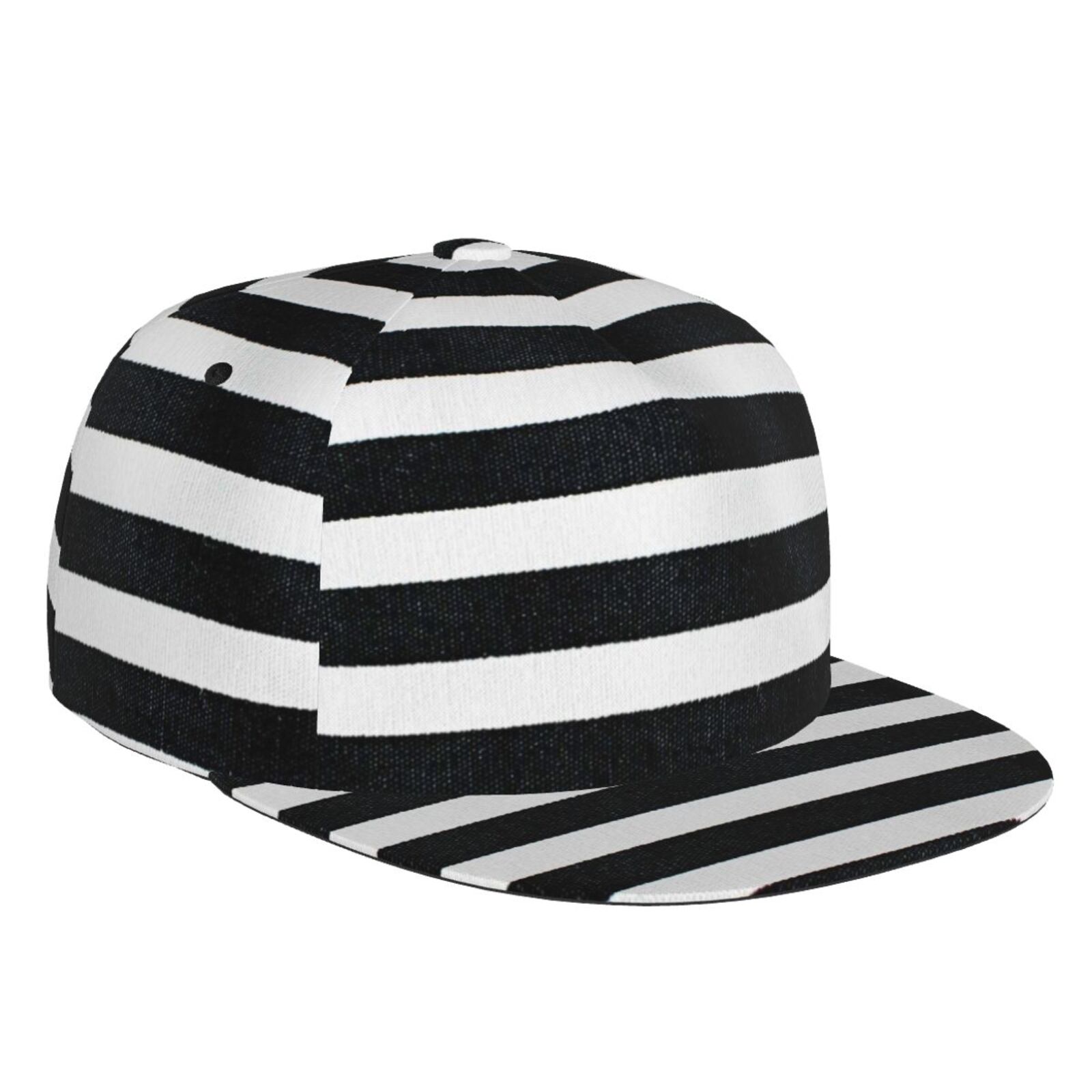 Flat Bill Baseball Cap - Black And White Stripes Adjustable Snapback ...