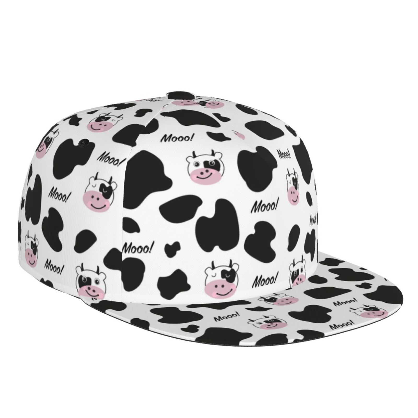 Flat Bill Baseball Cap - Cartoon Cute Cow Print Cow Head Adjustable ...