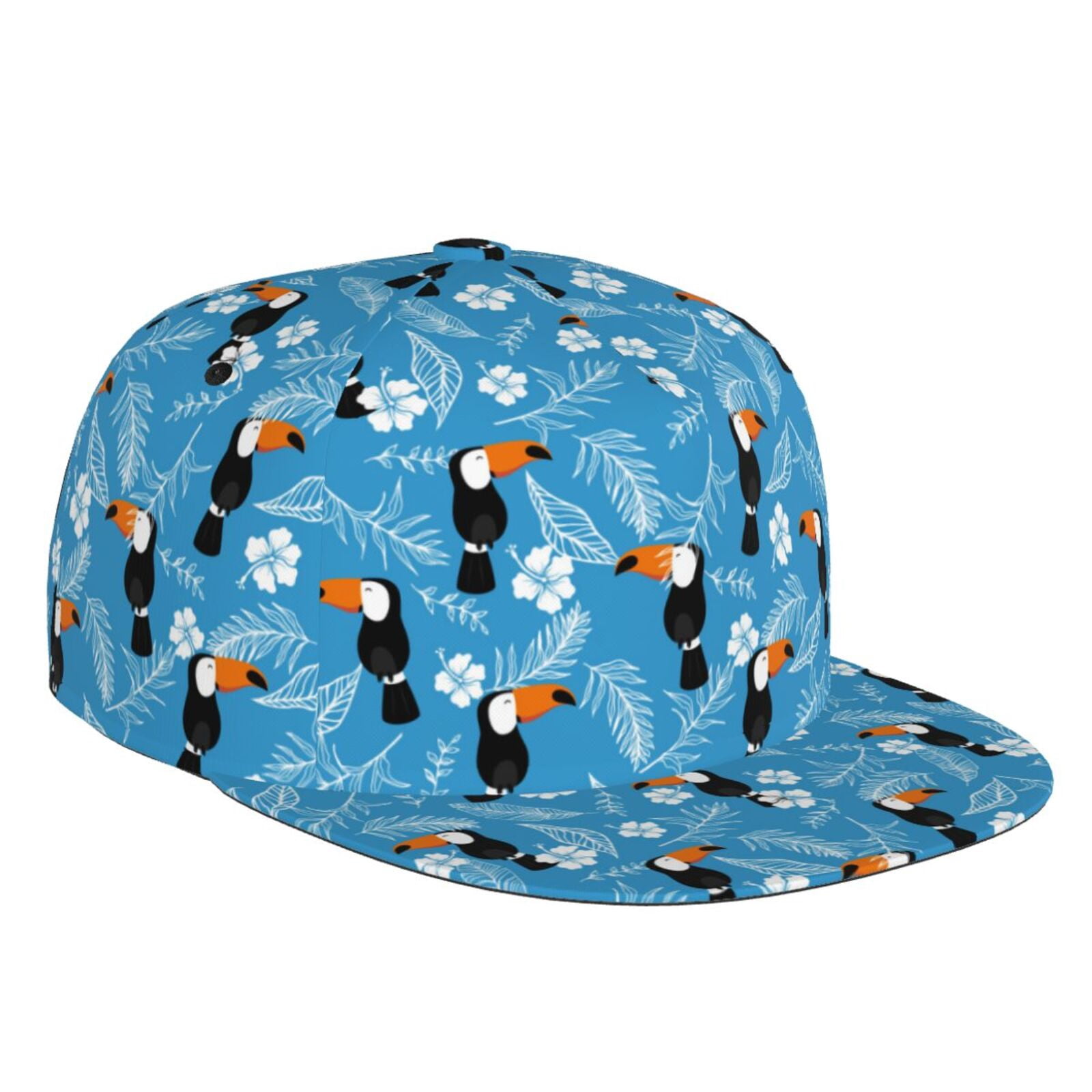 Flat Bill Baseball Cap - Cartoon Cute Toucan Leaves Blue Adjustable ...
