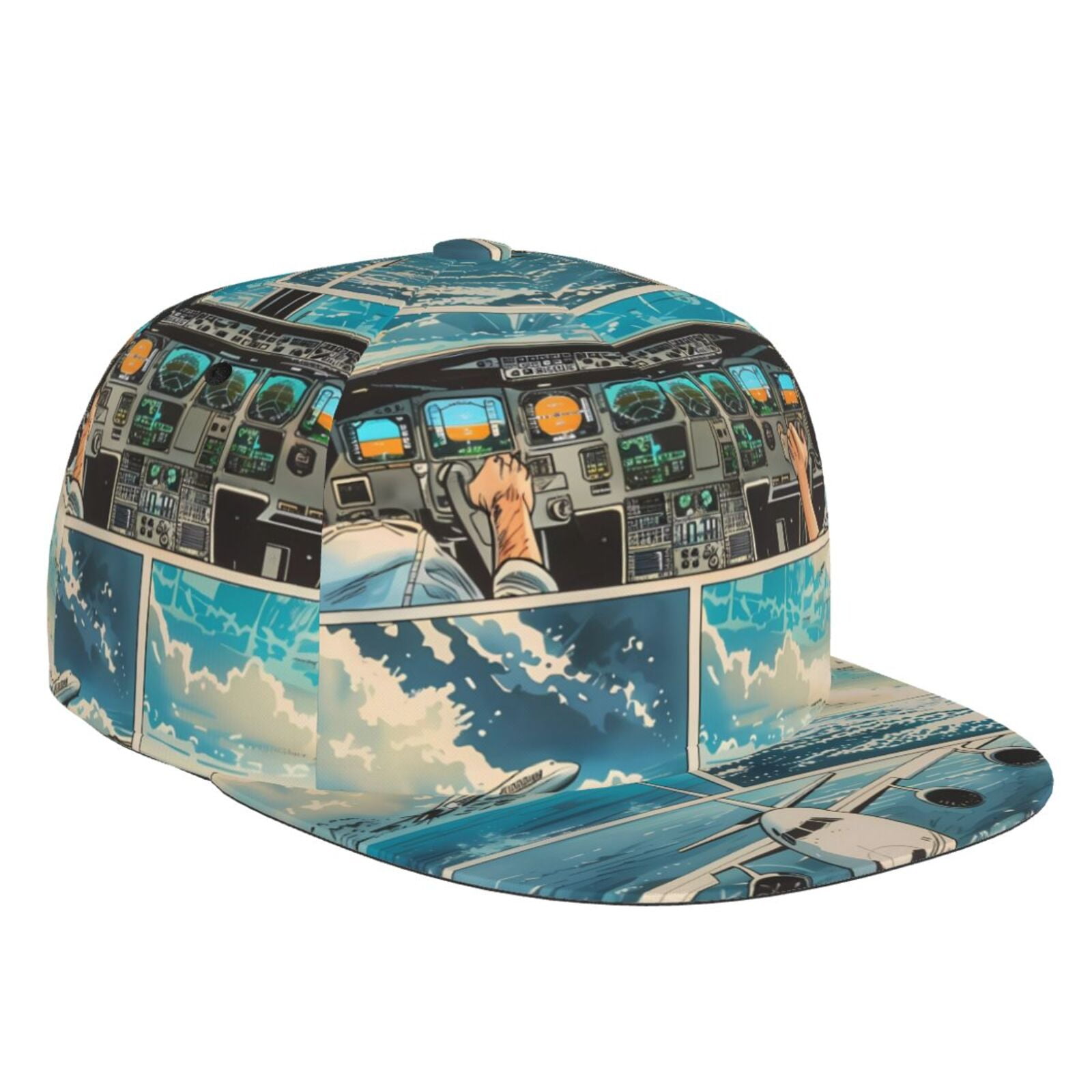 Flat Bill Baseball Cap - Comic Airplane Cockpit Illustration Adjustable ...