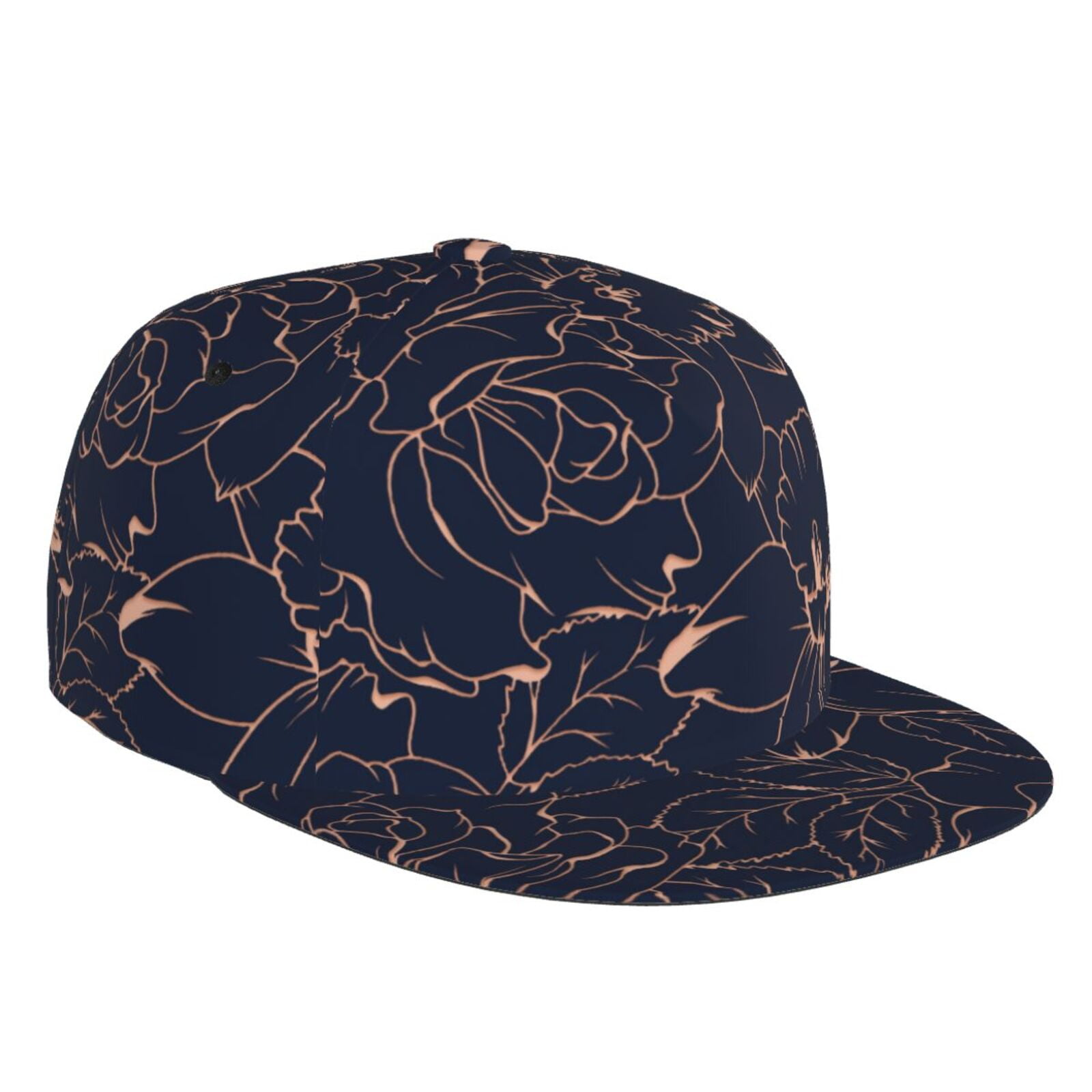 Flat Bill Baseball Cap - Copper-Gold Gloss Outline Flower Adjustable ...