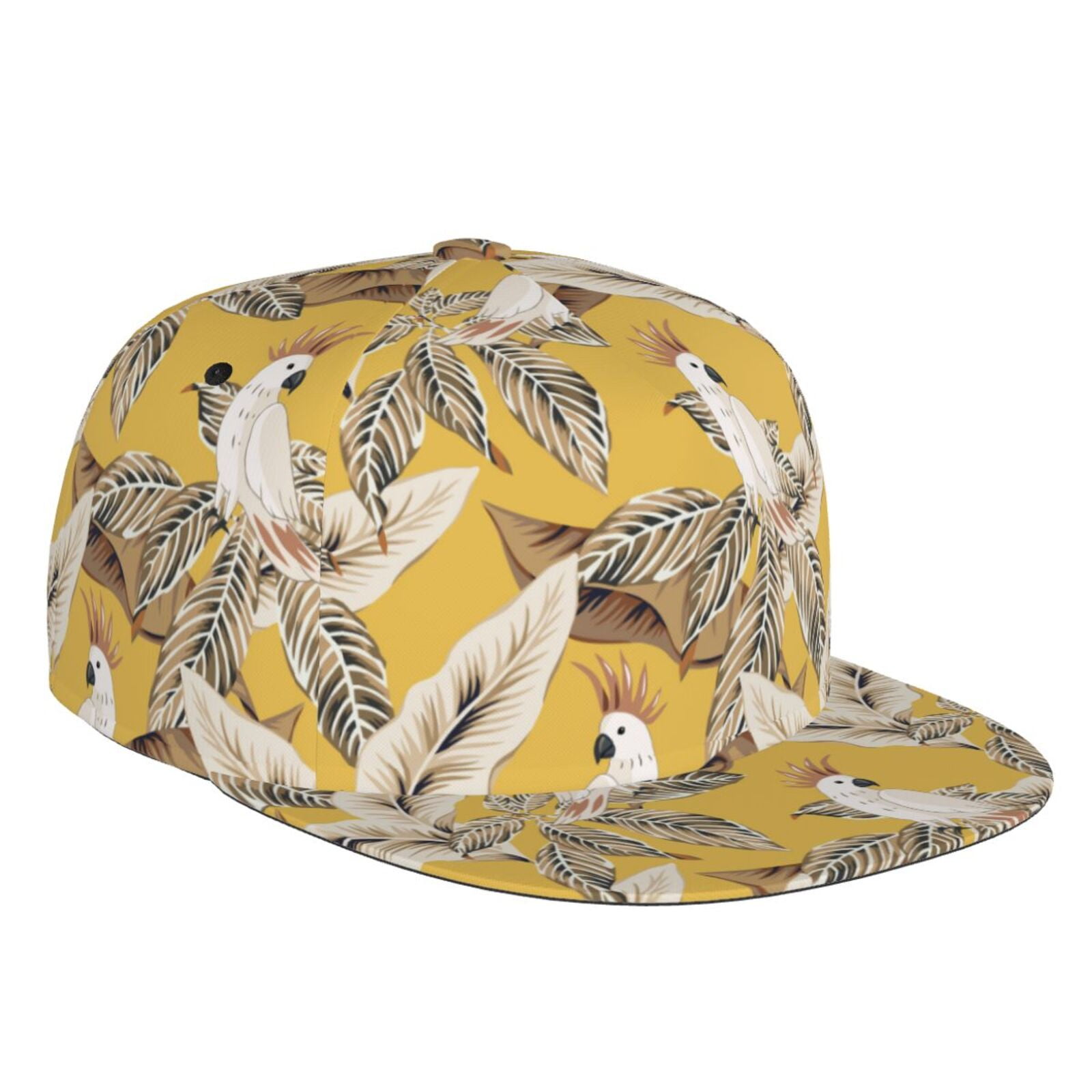 Flat Bill Baseball Cap - Cute Cockatoo Parrot Leaves Adjustable ...
