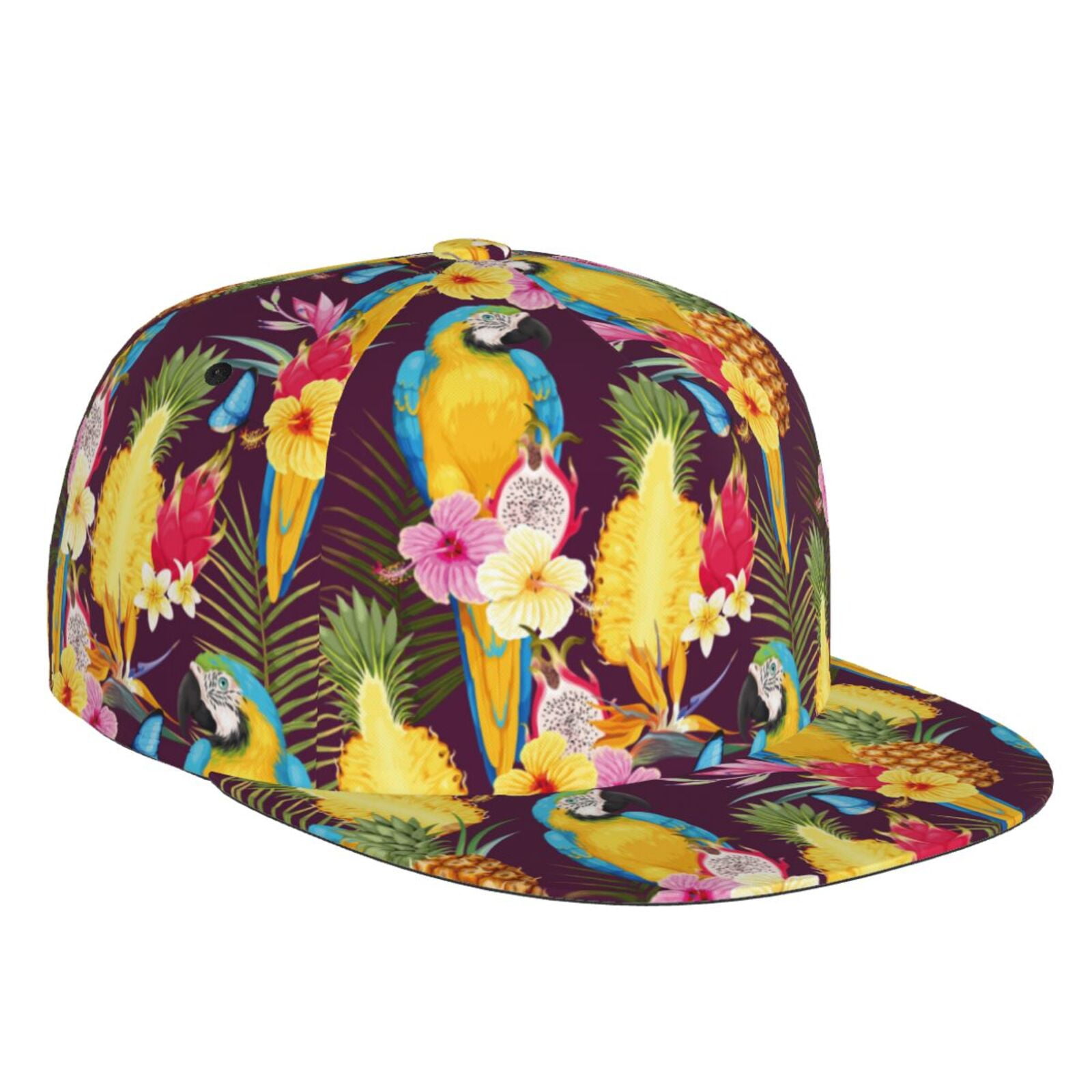 Flat Bill Baseball Cap - Cute Parrot Pitaya Flower Butterfly Adjustable ...