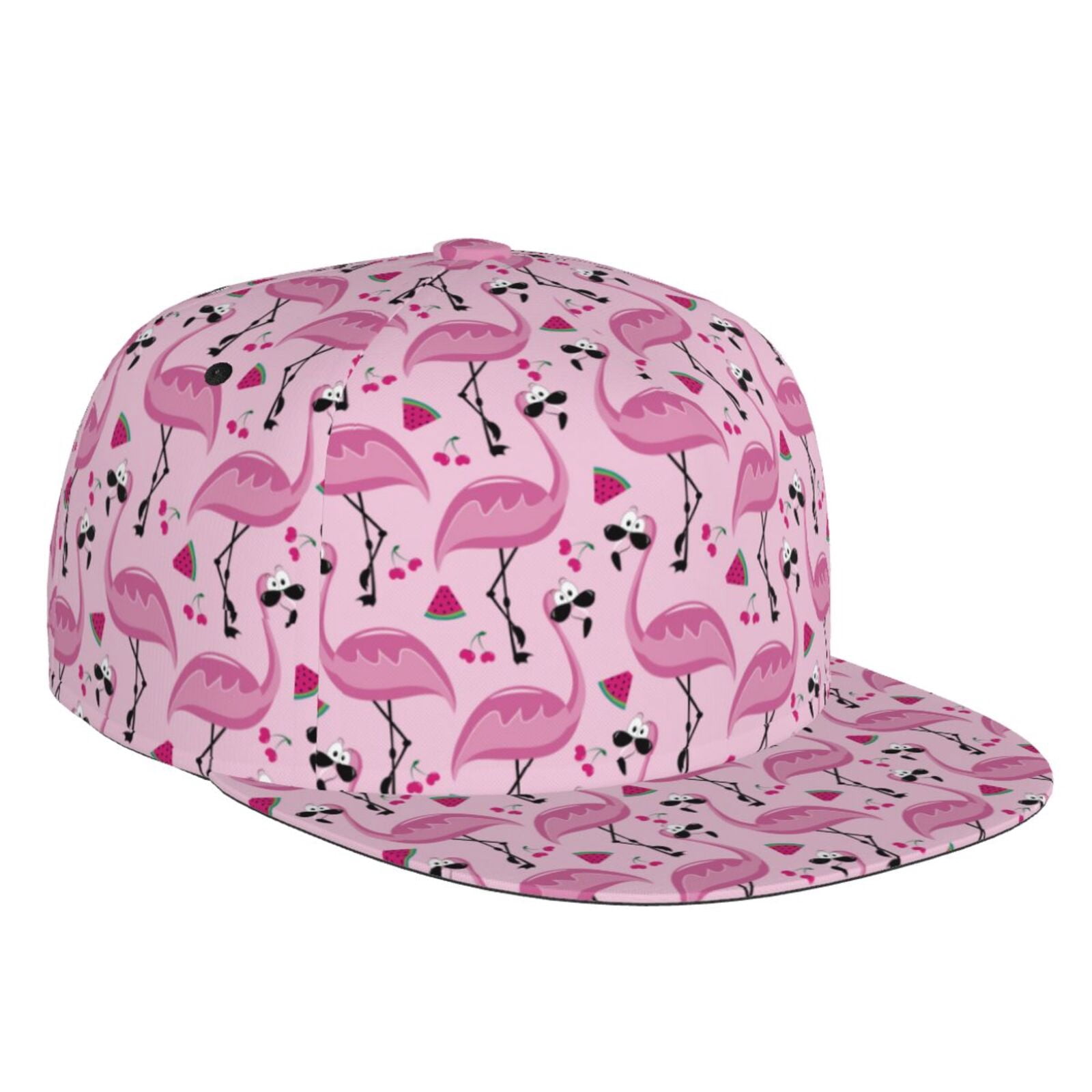 Flat Bill Baseball Cap - Cute watermelon flamingo Adjustable Snapback ...