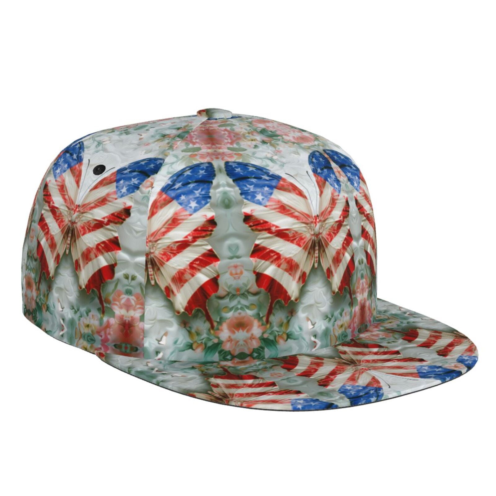 Flat Bill Baseball Cap - Patriotic Butterfly Floral Adjustable Snapback ...