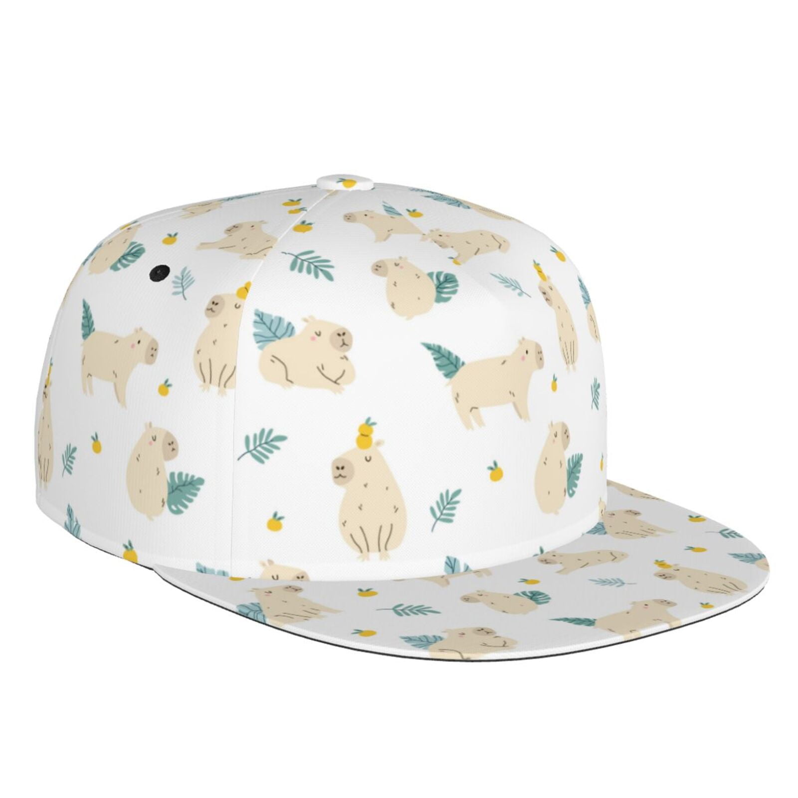 Flat Bill Baseball Cap - White Capybaras Adjustable Snapback Hat for ...