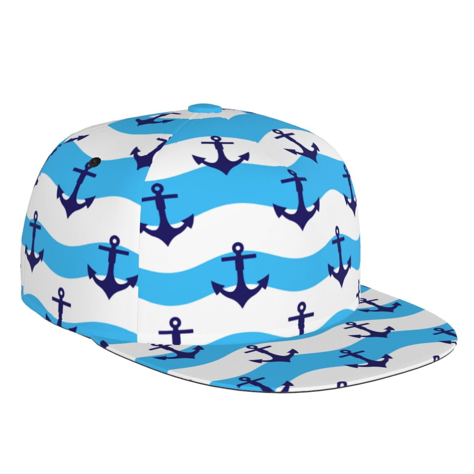 Flat Bill Baseball Cap - anchors cute blue white wave Adjustable ...