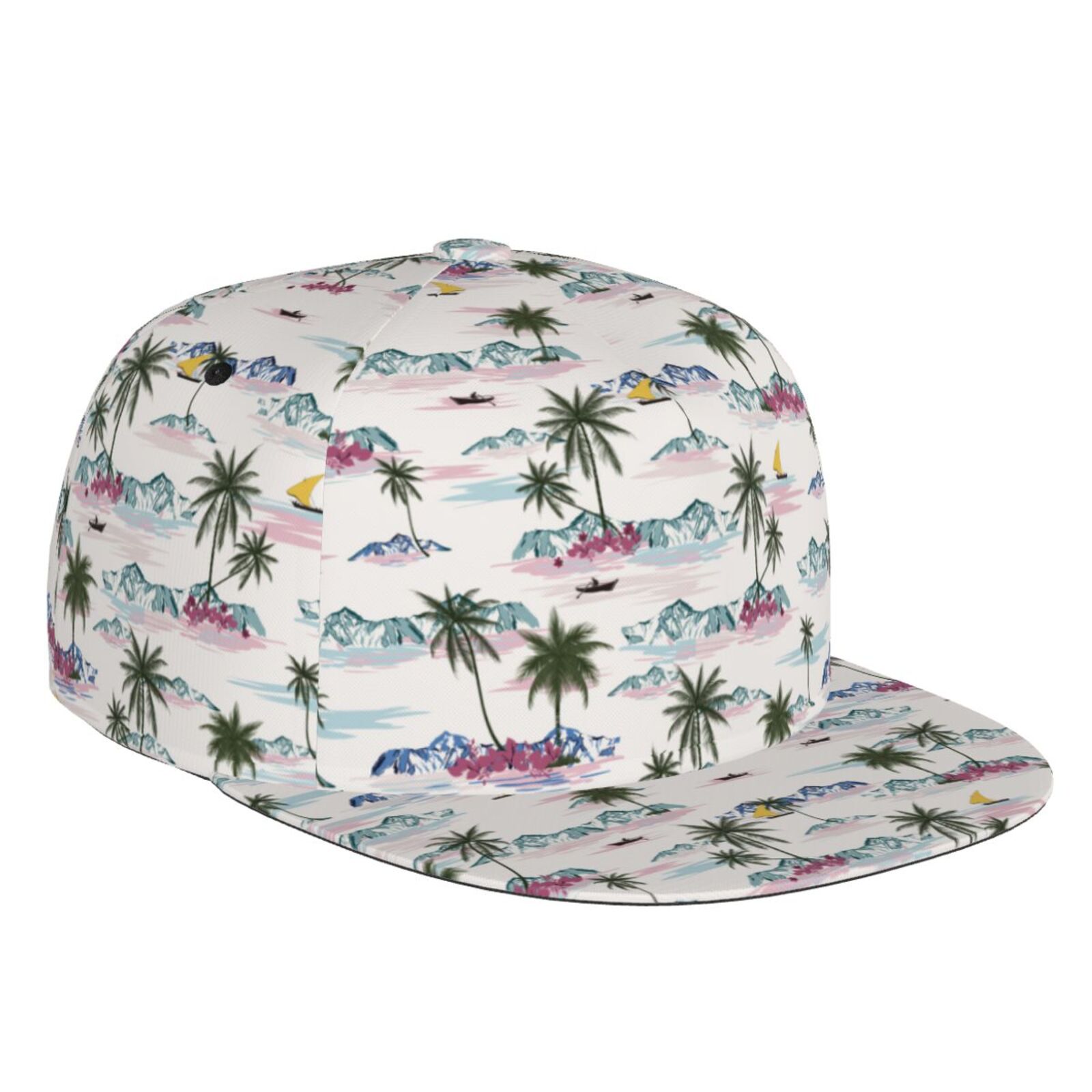 Flat Bill Baseball Cap - palm tree island_B Adjustable Snapback Hat for ...