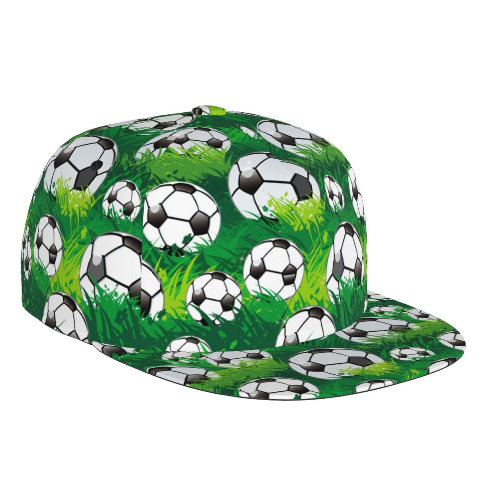 Flat Bill Baseball Cap - soccer Football ball green grass Adjustable ...