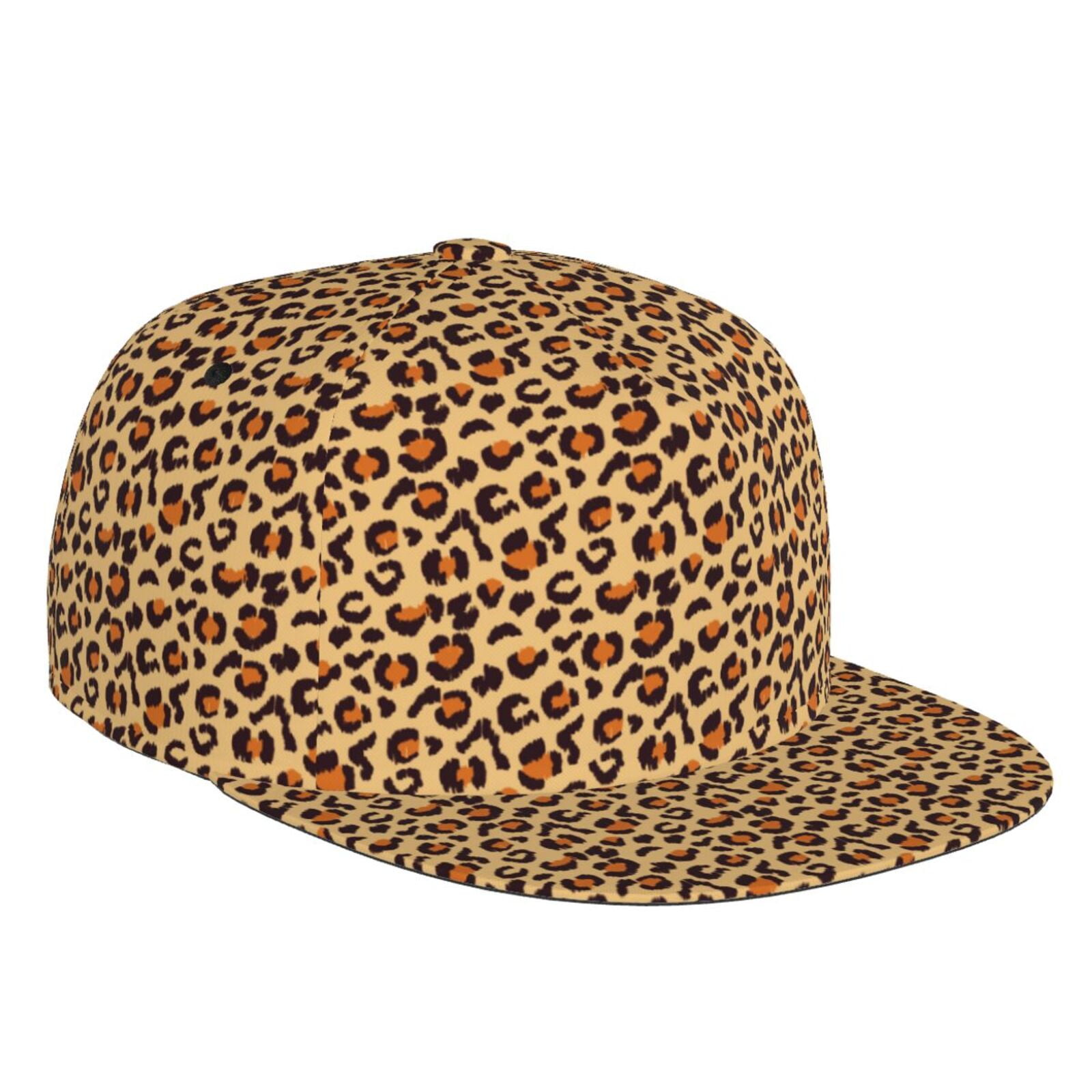 Flat Bill Baseball Cap - yellow Leopard trendy Adjustable Snapback Hat ...