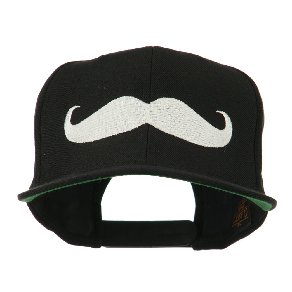 Flat Bill Mustache Embroidered Cap - Black OSFM - Walmart.com