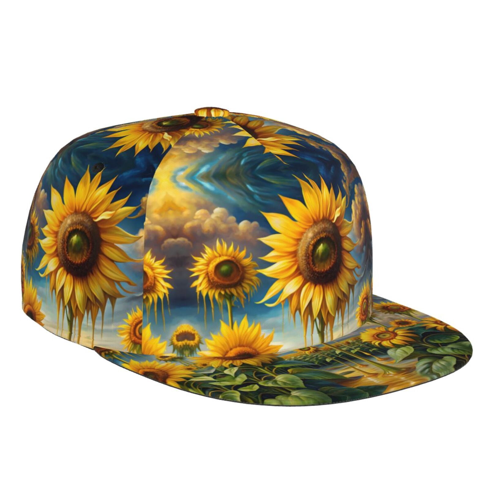 Flat Bill Trucker Hats for Women Men - Artistic Oil Painting Sunflower ...
