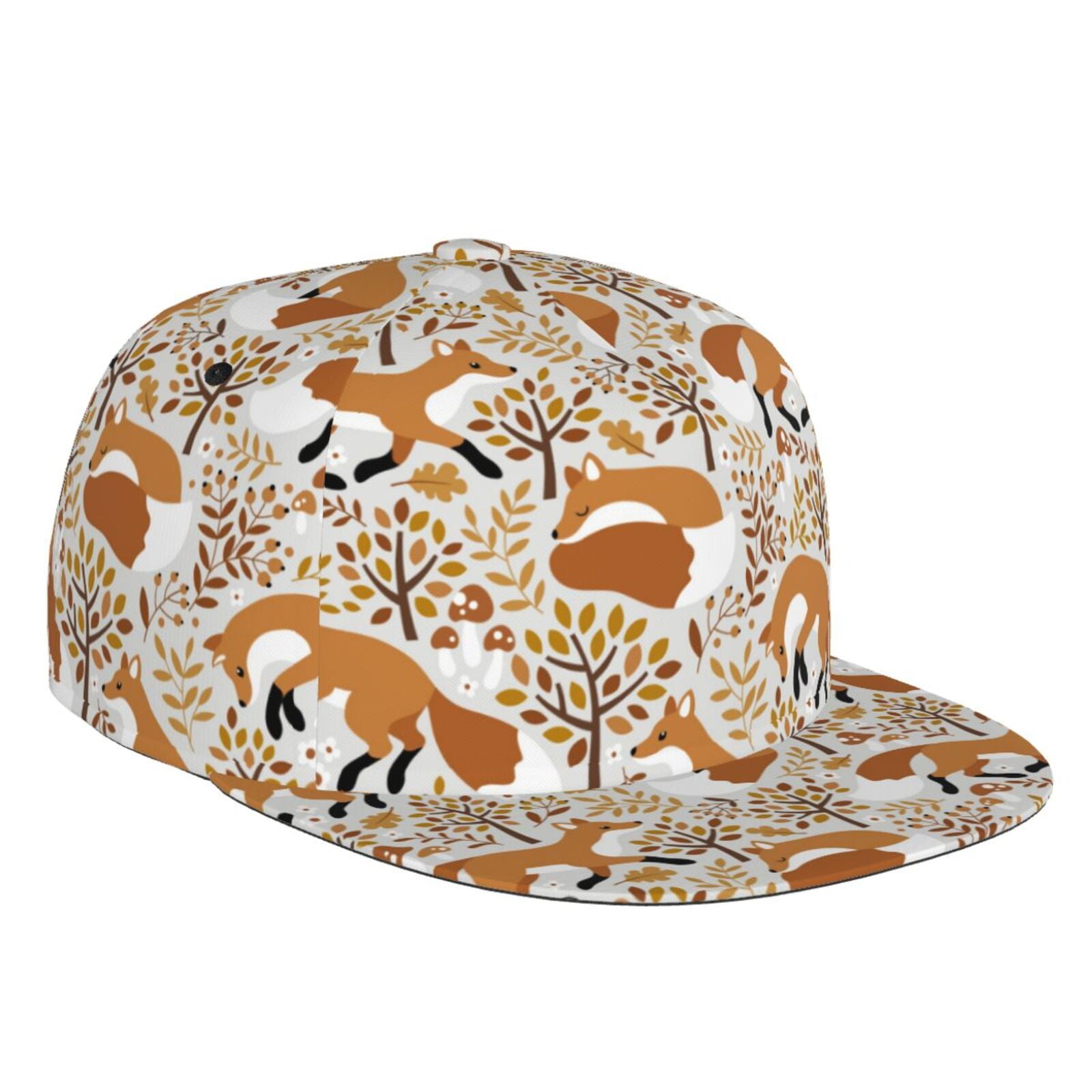 Flat Bill Trucker Hats for Women Men - Autumn Fox with Brown Plants ...