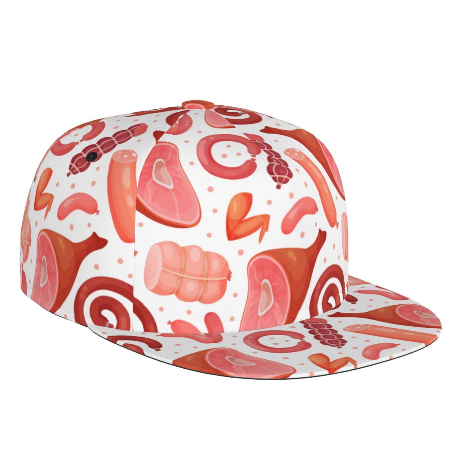 Flat Bill Trucker Hats for Women Men - Bacon Ham print Adjustable Flat ...