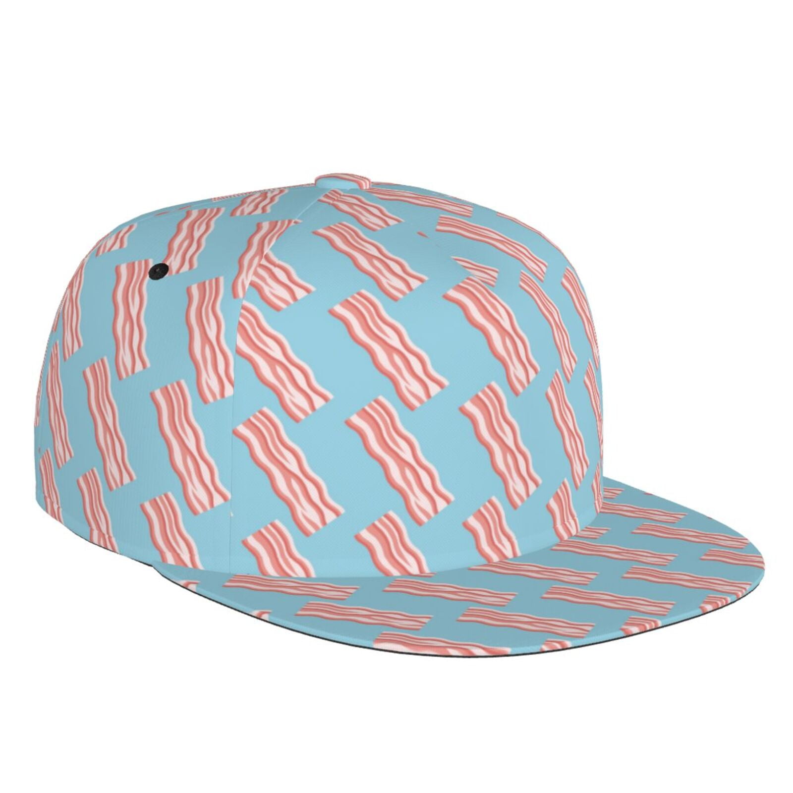 Flat Bill Trucker Hats for Women Men - Bacon Print Light Blue ...