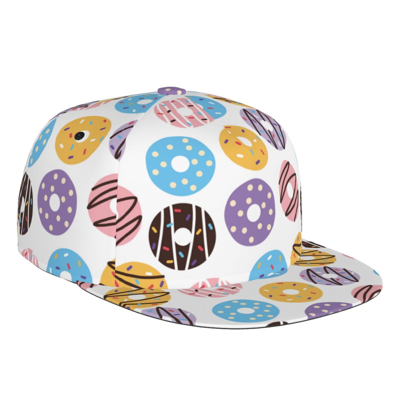 Flat Bill Trucker Hats for Women Men - Colourful Donut Doodle Print ...