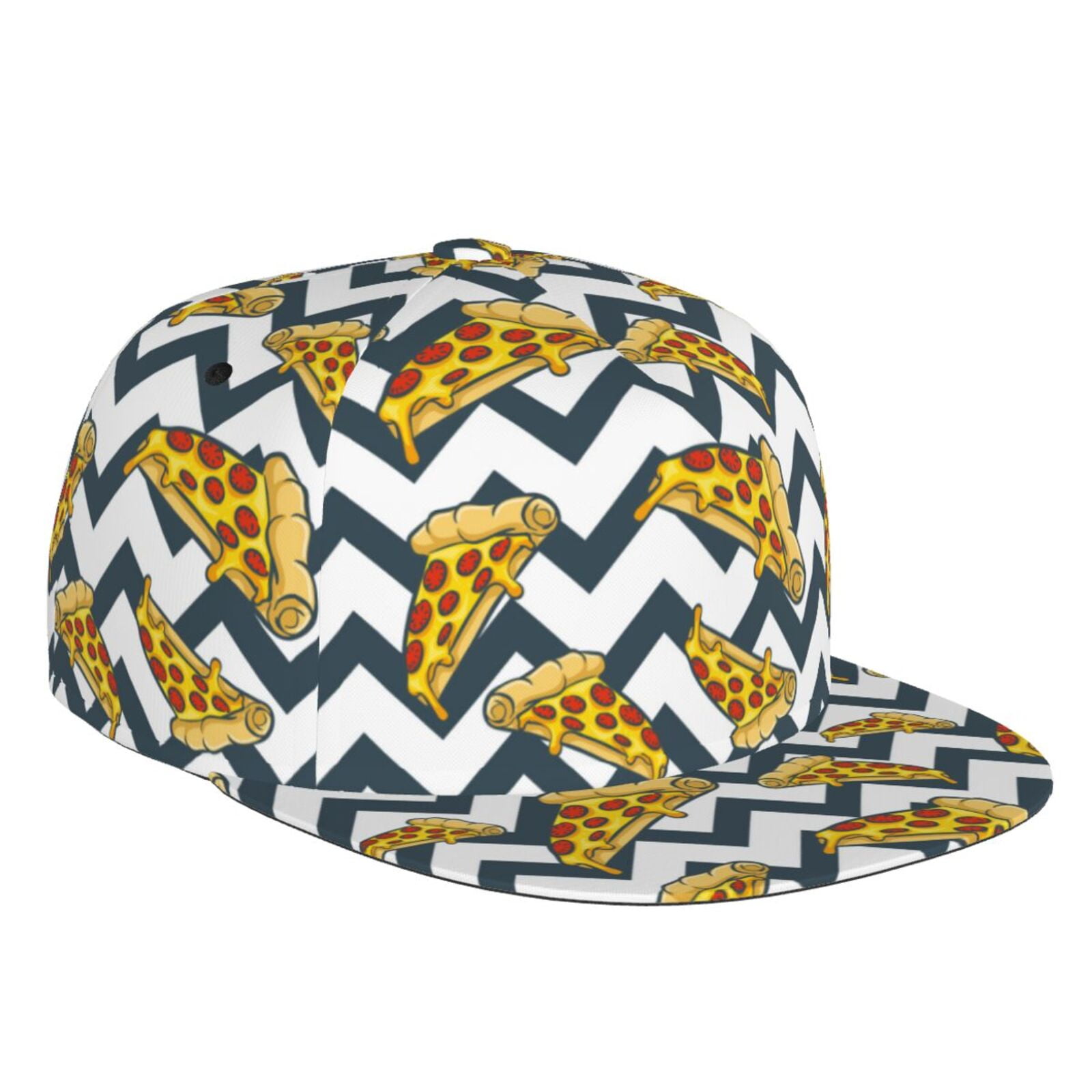 Flat Bill Trucker Hats for Women Men - Cute Pizza Wavy Lines Adjustable Flat Baseball Cap ...