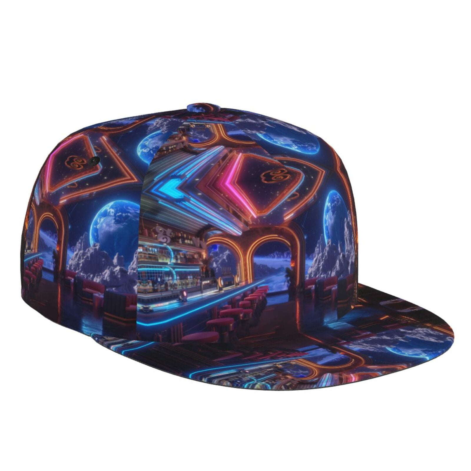 Flat Bill Trucker Hats for Women Men - Futuristic Bar Space View ...