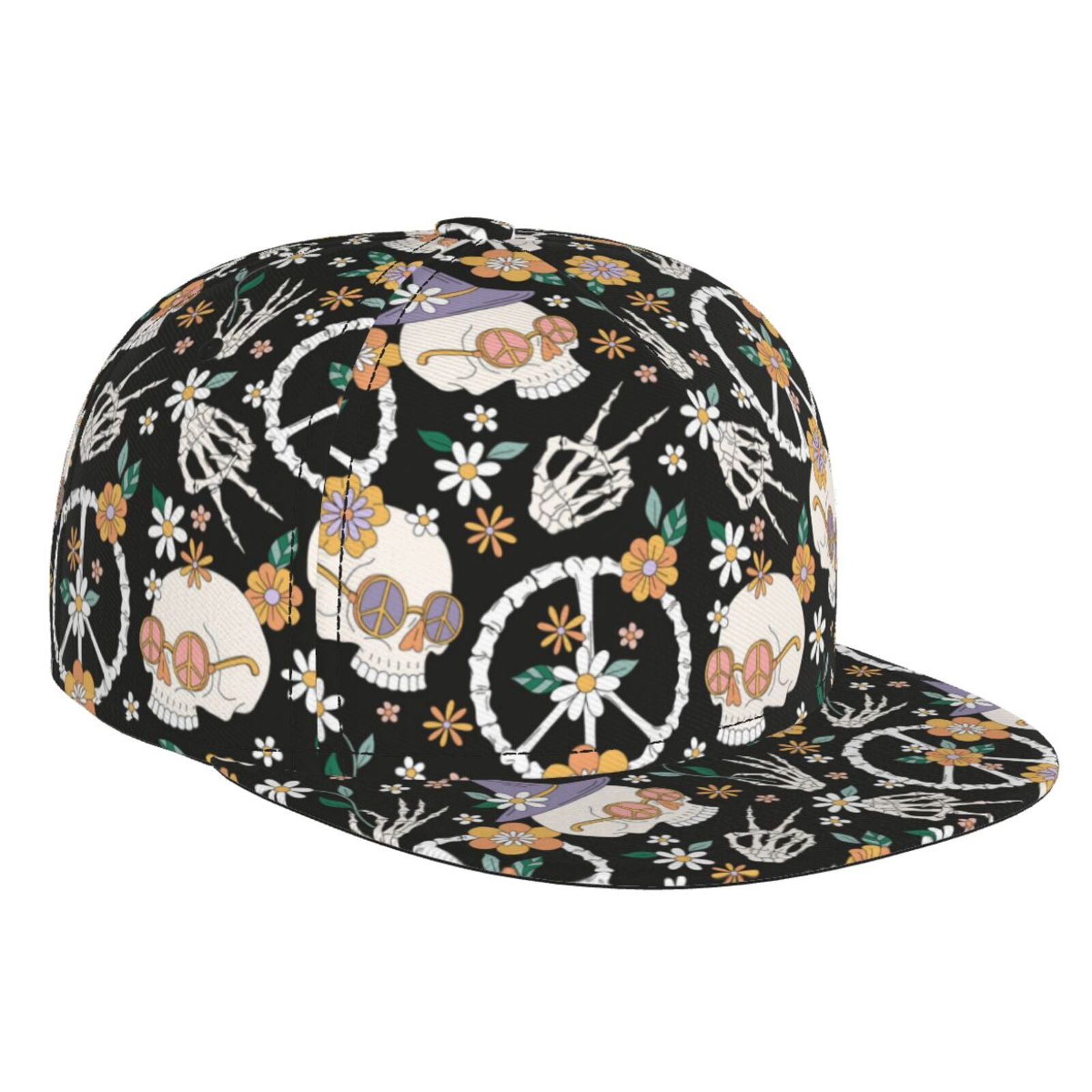 Flat Bill Trucker Hats for Women Men - Halloween Scull Peace Sign cool ...
