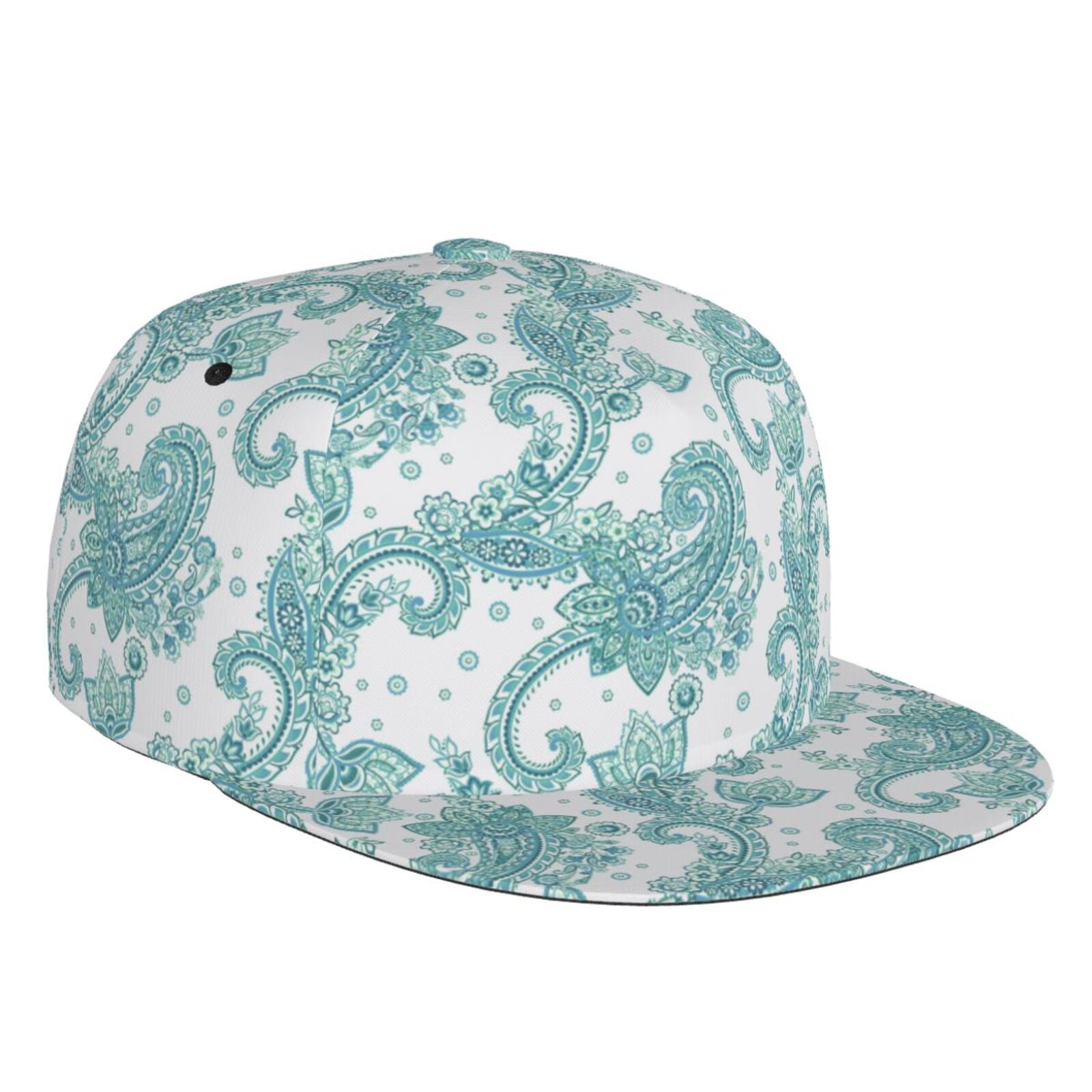 Flat Bill Trucker Hats for Women Men - Light Green Flower Paisley ...