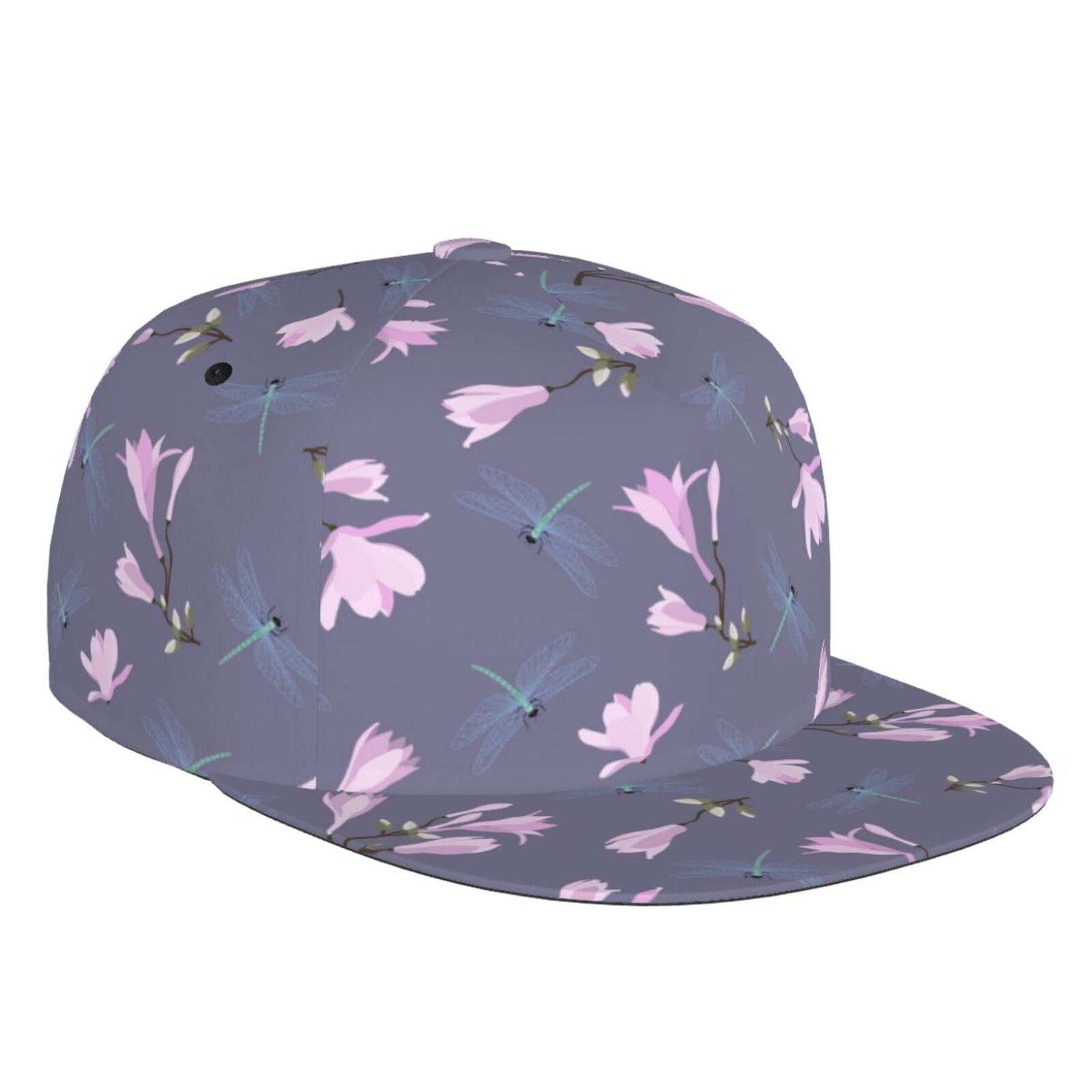 Flat Bill Trucker Hats for Women Men - Mauve Flower Dragonfly Adjustable Flat Baseball Cap Dad ...