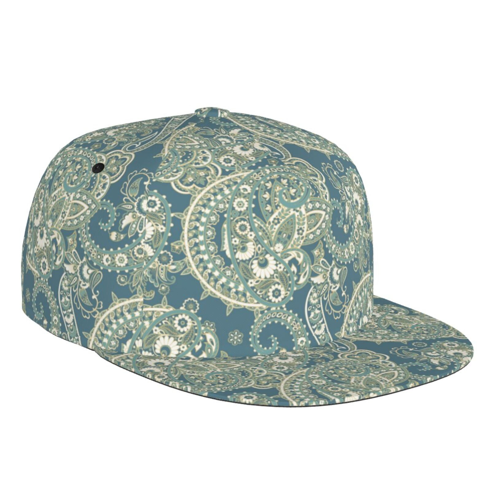 Flat Bill Trucker Hats for Women Men - Paisley Green Adjustable Flat ...