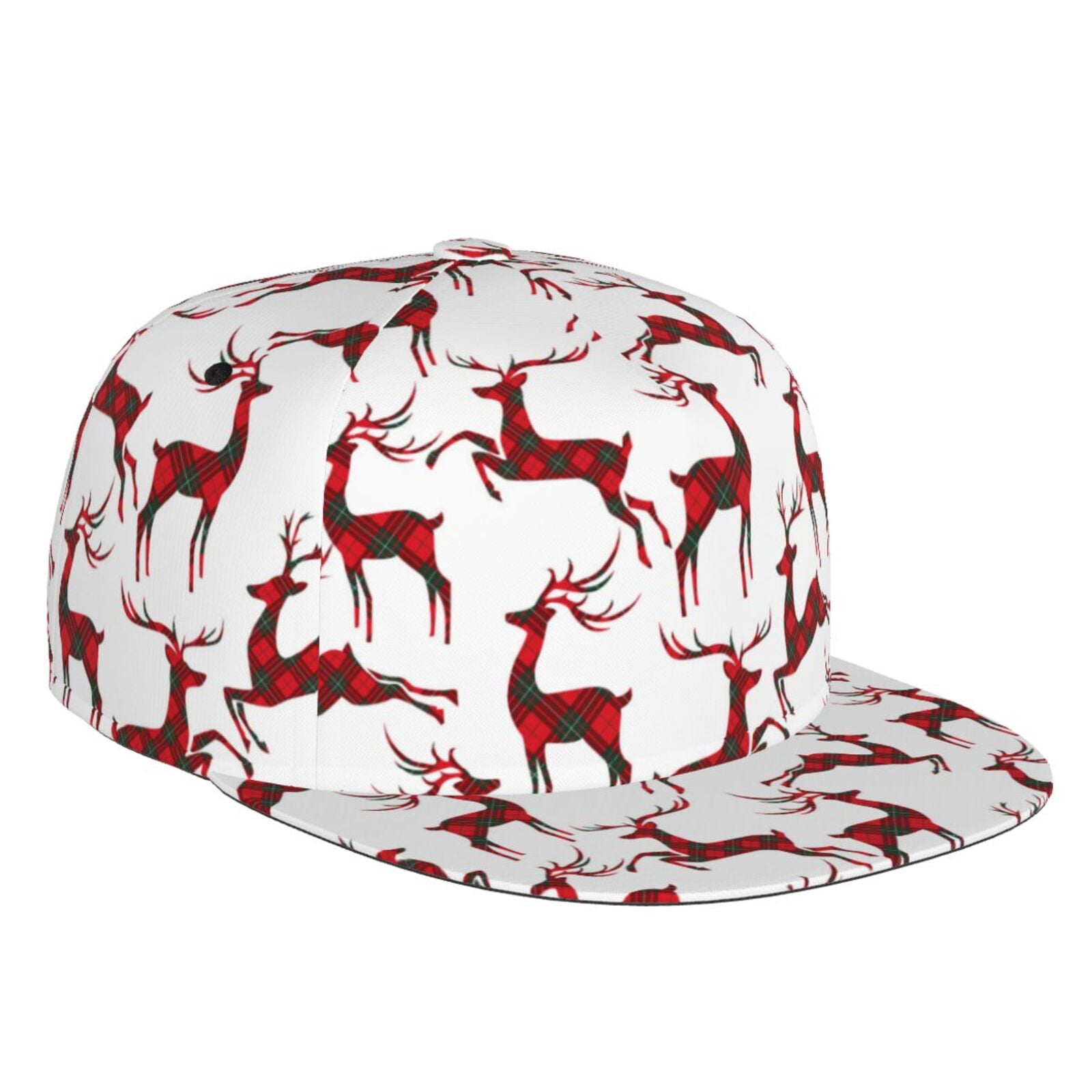Flat Bill Trucker Hats for Women Men - Plaid Pattern Deer Red ...