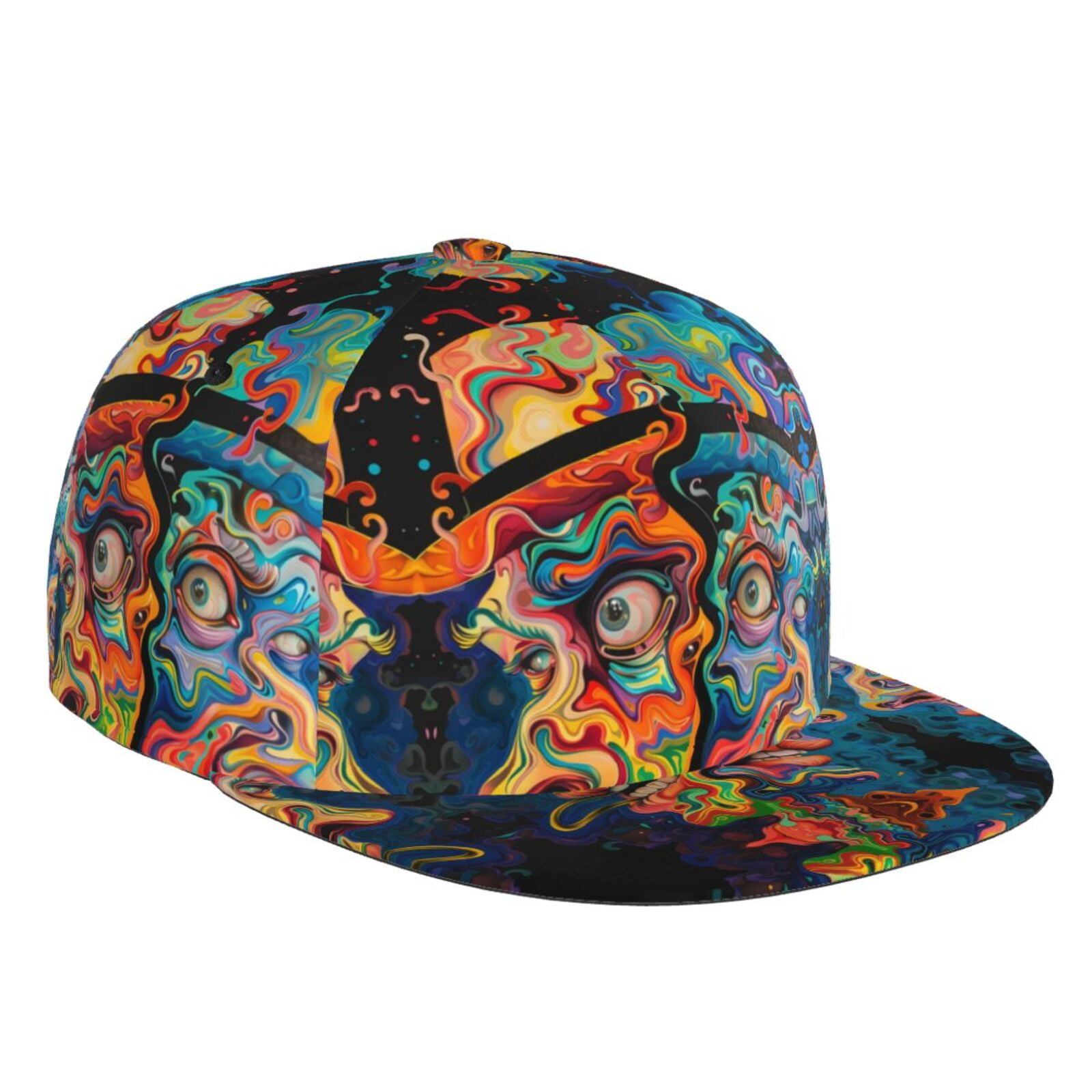 Flat Bill Trucker Hats for Women Men - Psychedelic Faces Colorful ...