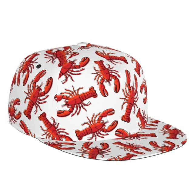 Flat Bill Trucker Hats For Women Men Red Lobster Print Adjustable flat-bill-trucker-hats-for-women-men-red-lobster-print-adjustable
