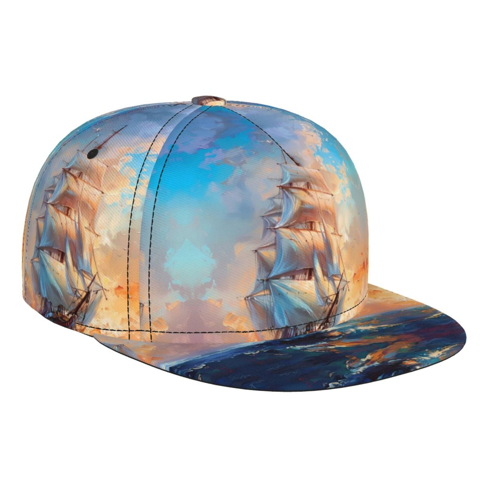Flat Bill Trucker Hats for Women Men - Sailing Ship Ocean Sunset ...