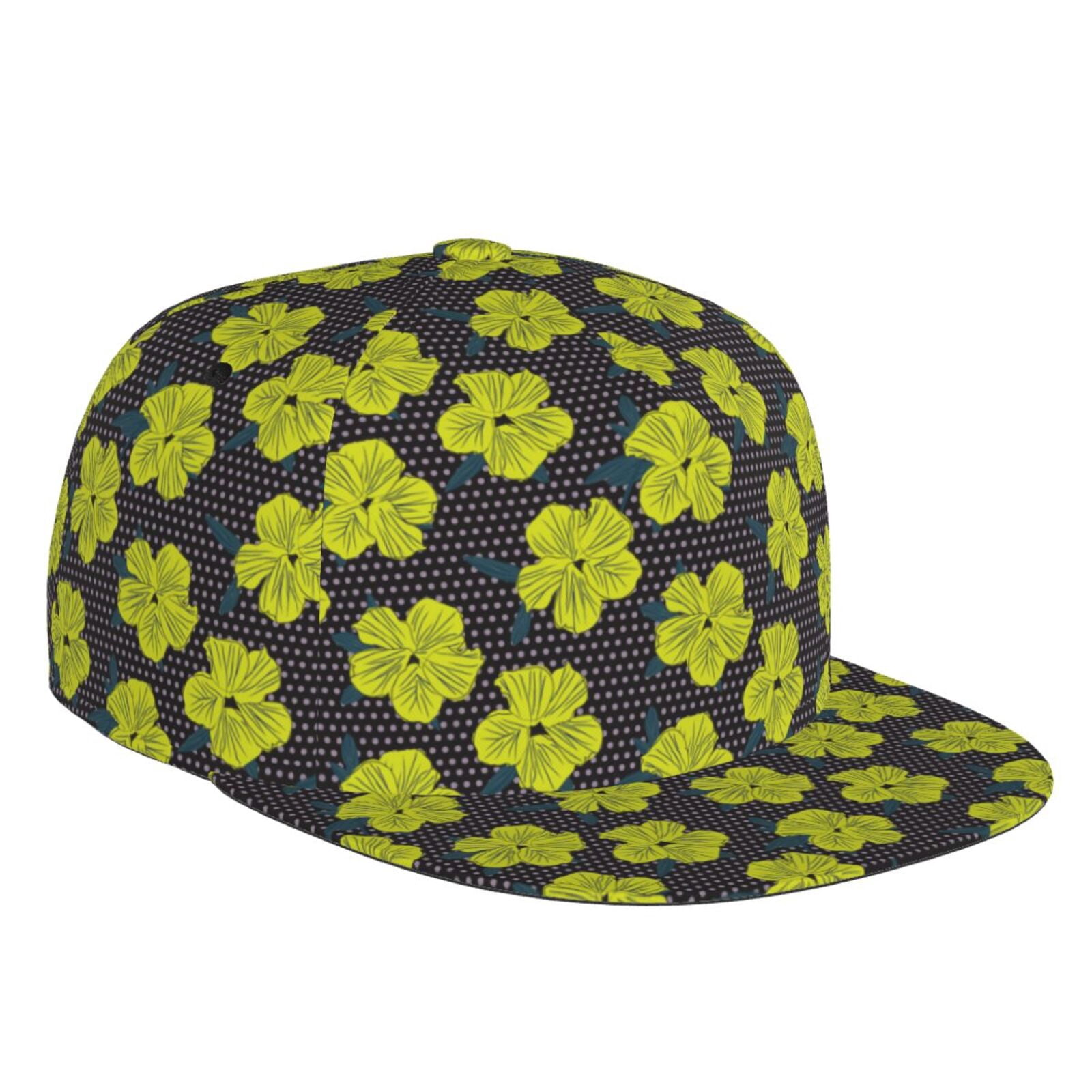Flat Bill Trucker Hats for Women Men - Yellow Floral dotted black ...
