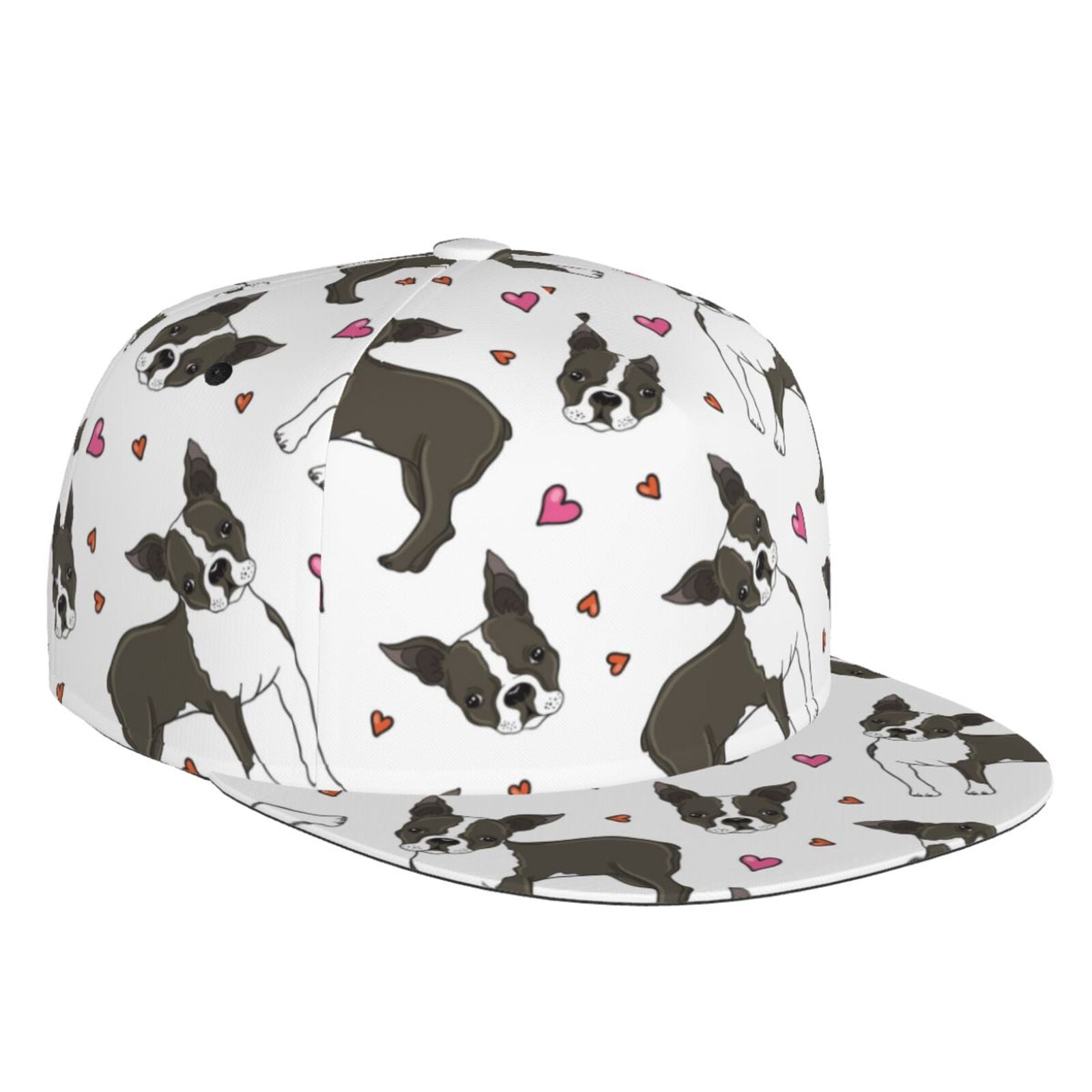 Flat Bill Trucker Hats for Women Men - cute Boston terrier dog hearts ...