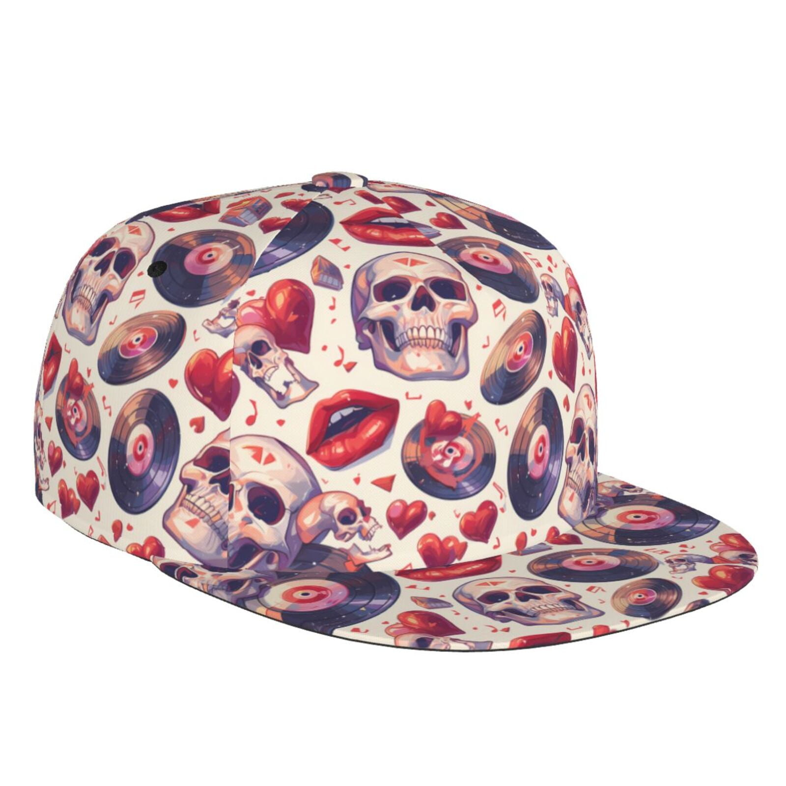 Flat Bill Trucker Hats for Women Men - record rock Skull lips ...