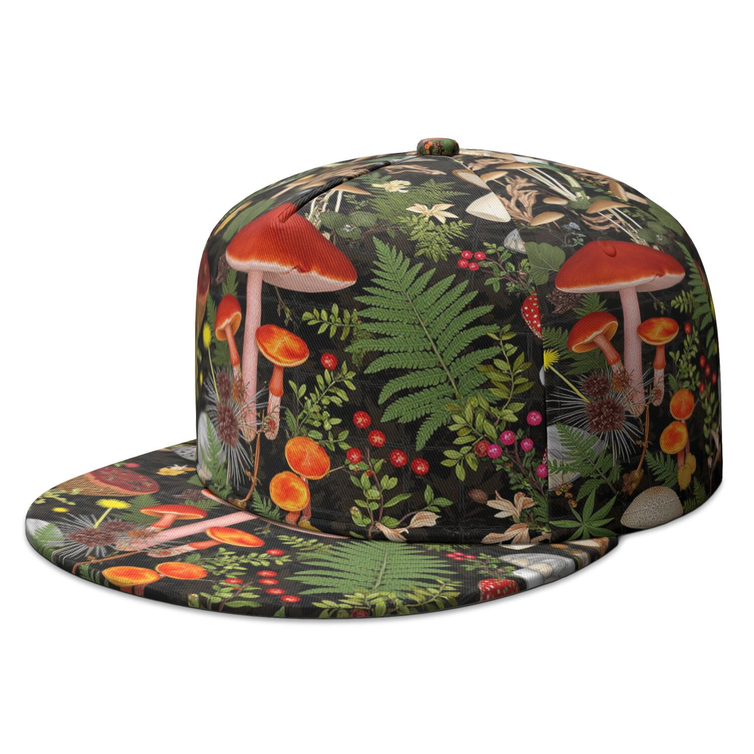 Flat Bill Visor Classic Snapback Hat Mushroom Adjustable Brim High Top ...