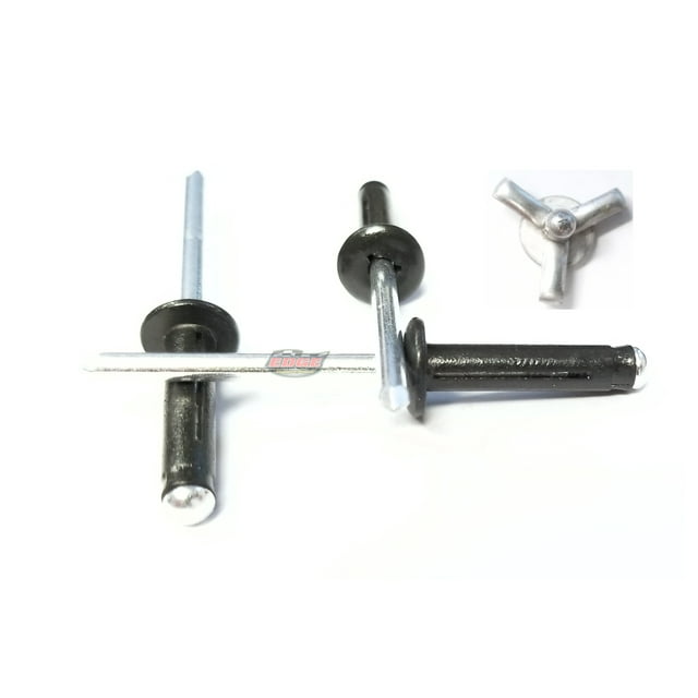 Flat Black Pop Rivets 3/16" Tri-Fold Small Aluminum Head Steel Mandrel ...