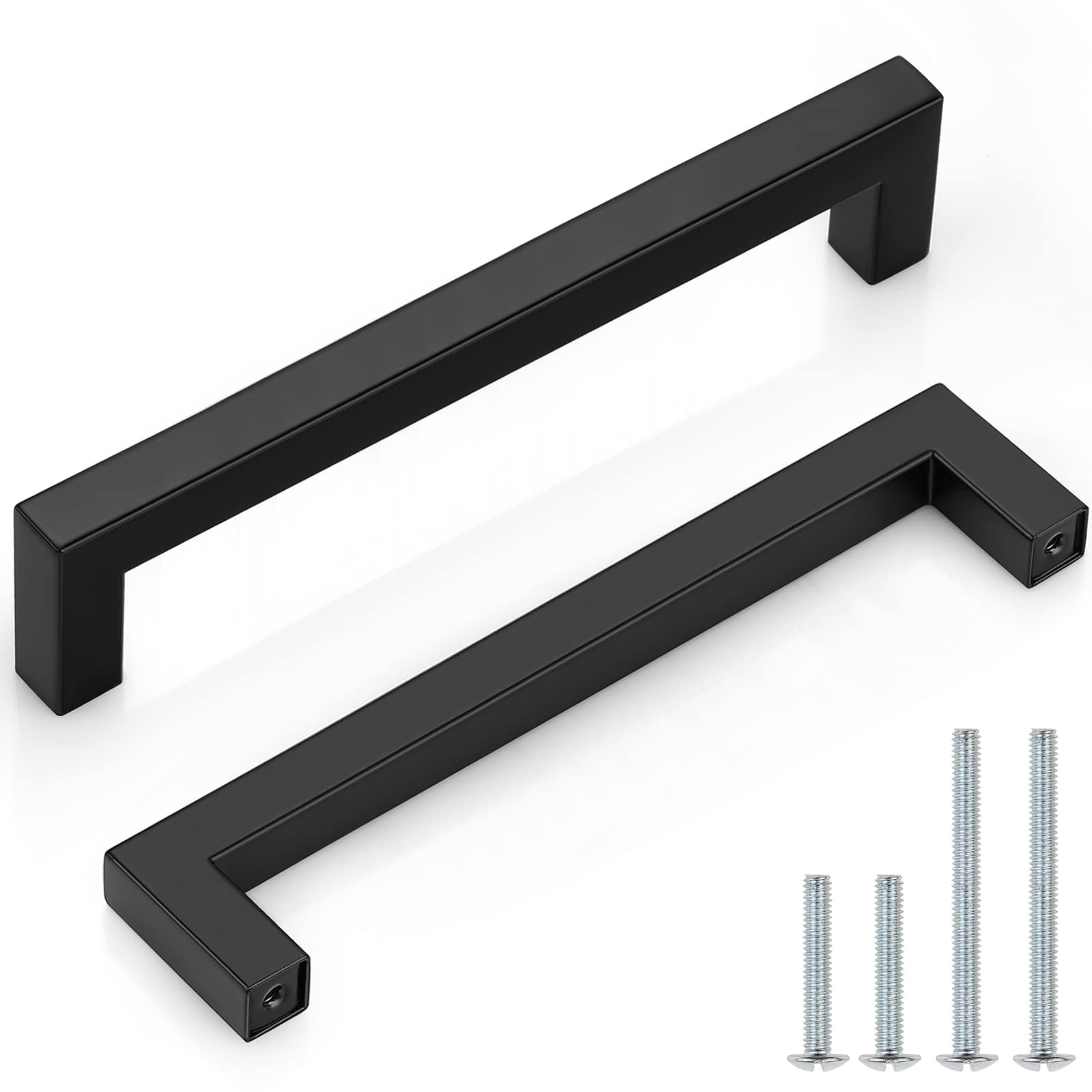 Flat Black Square Cabinet Handles 20 Pack, Hole Center 6-3/10", Kitchen ...